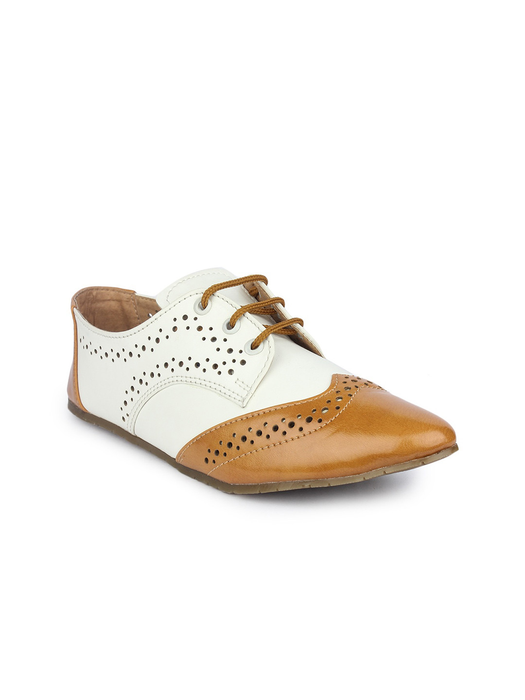 Buy Shoetopia Women White & Brown Colourblocked Sneakers - Casual Shoes ...