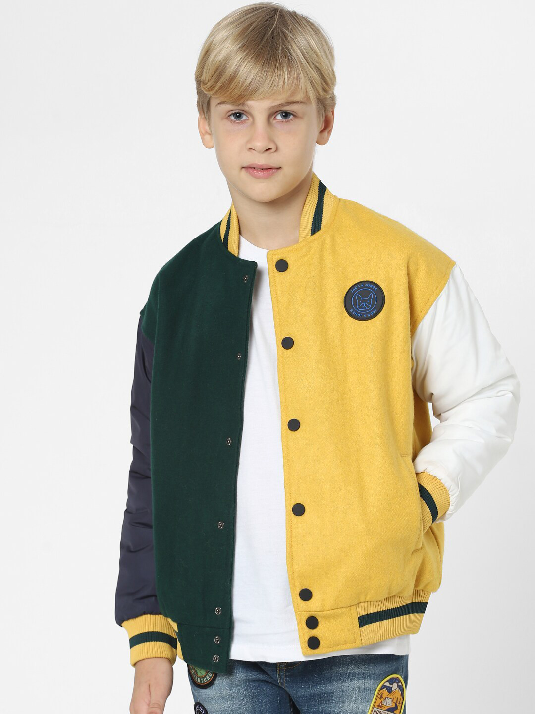 Buy Jack & Jones Junior Boys Green And Yellow Colourblocked Jacket ...