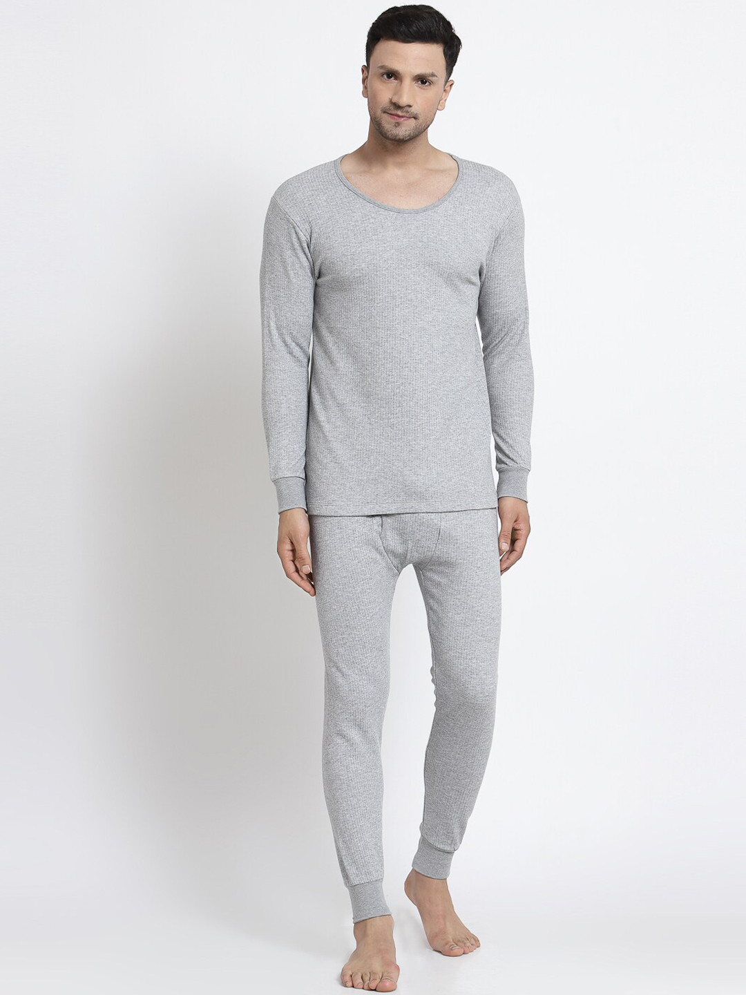 Buy Kalt Men Grey Melange Solid Thermal Set - Thermal Set for Men ...