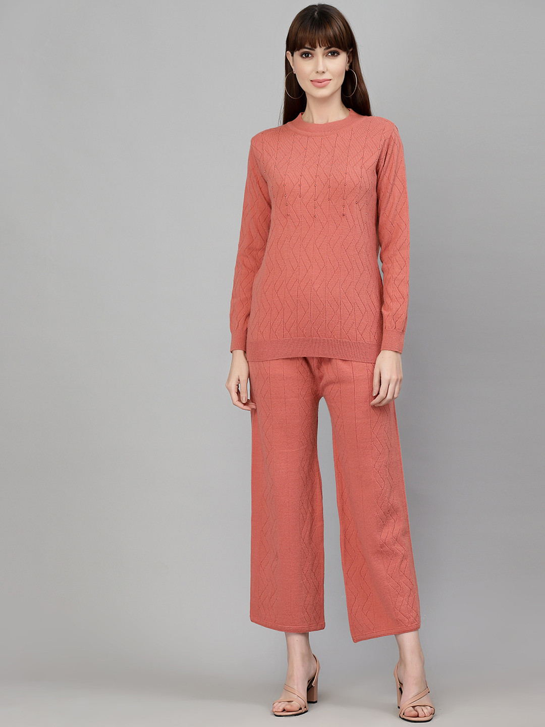 Buy BROOWL Women Rust Orange Self Design Woollen Co Ords - Co Ords for Women 20283104 | Myntra