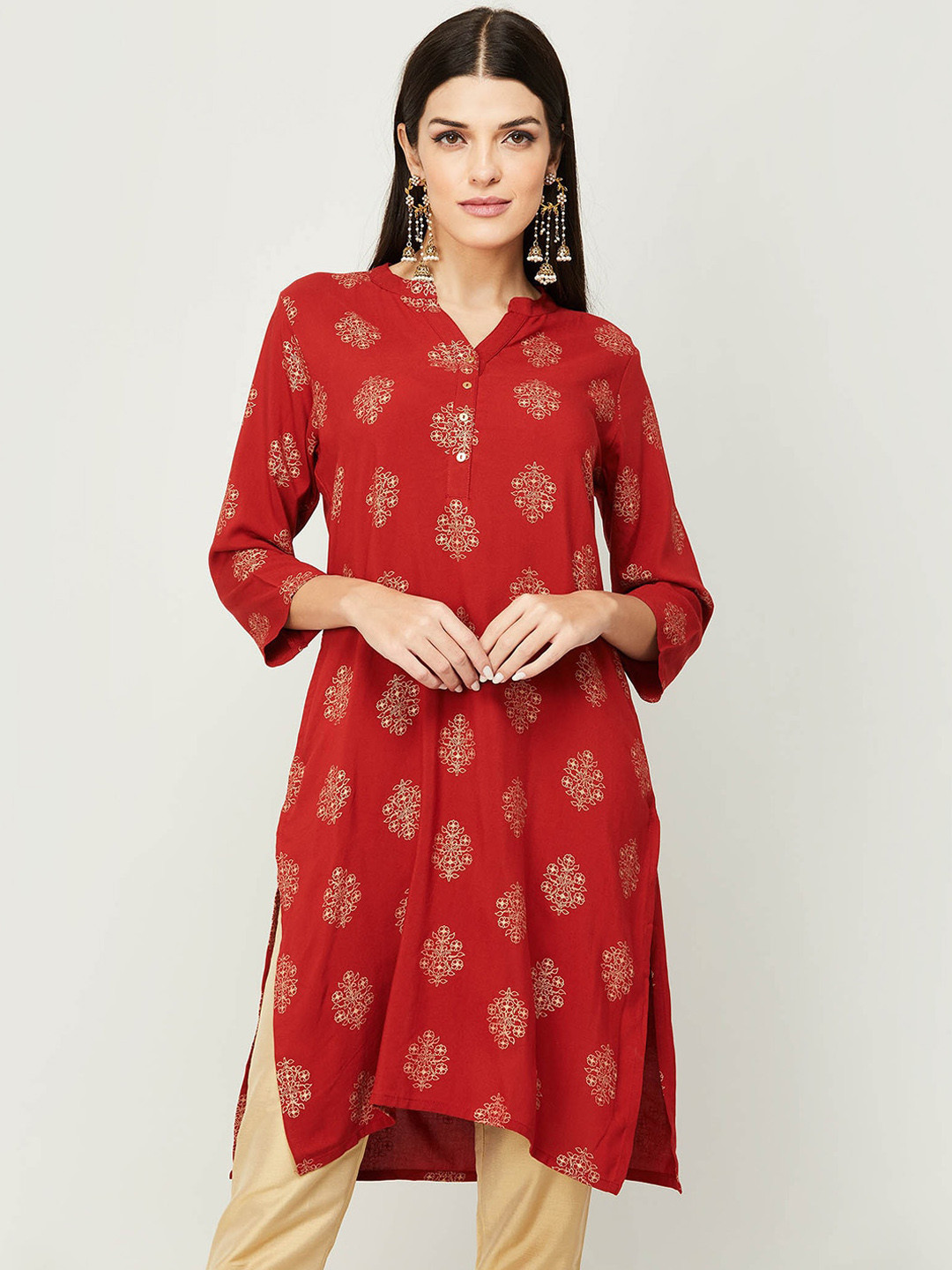 Buy Melange By Lifestyle Women Maroon Ethnic Motifs Kurta - Kurtas for ...