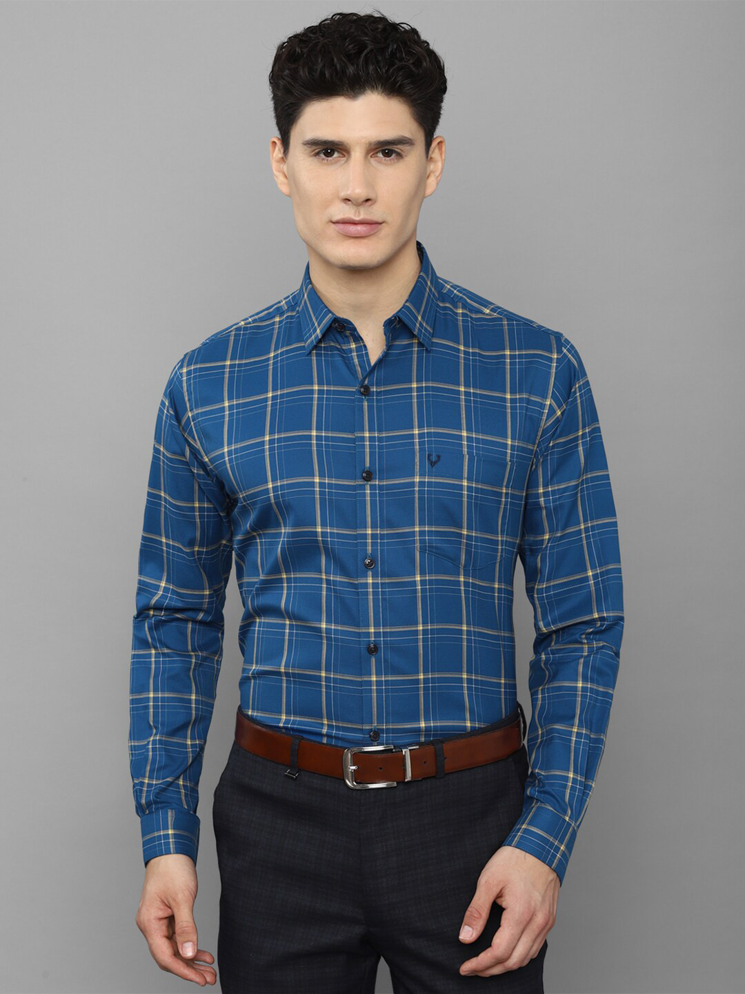 Buy Allen Solly Men Blue Cotton Slim Fit Tartan Checks Checked Formal ...