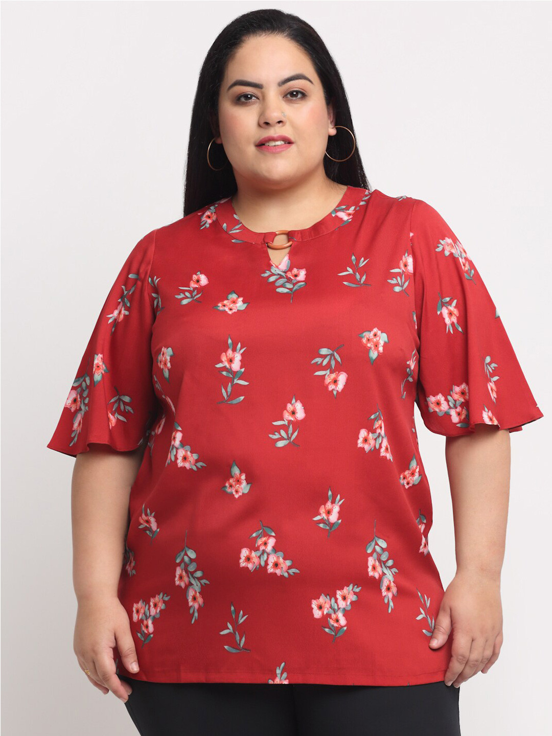 Buy PlusS Women Plus Size Red Floral Print Top - Tops for Women ...