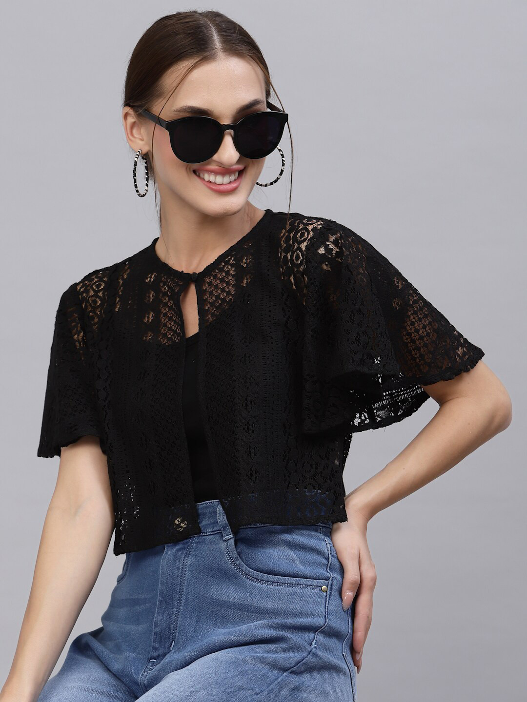 Buy Style Quotient Women Black Crop Shrug - Shrug for Women 20294184 ...
