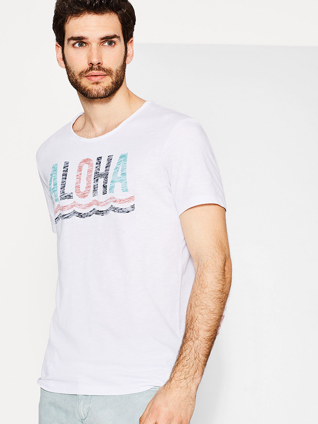 Buy ESPRIT Men White Printed Round Neck T Shirt - Tshirts for Men ...