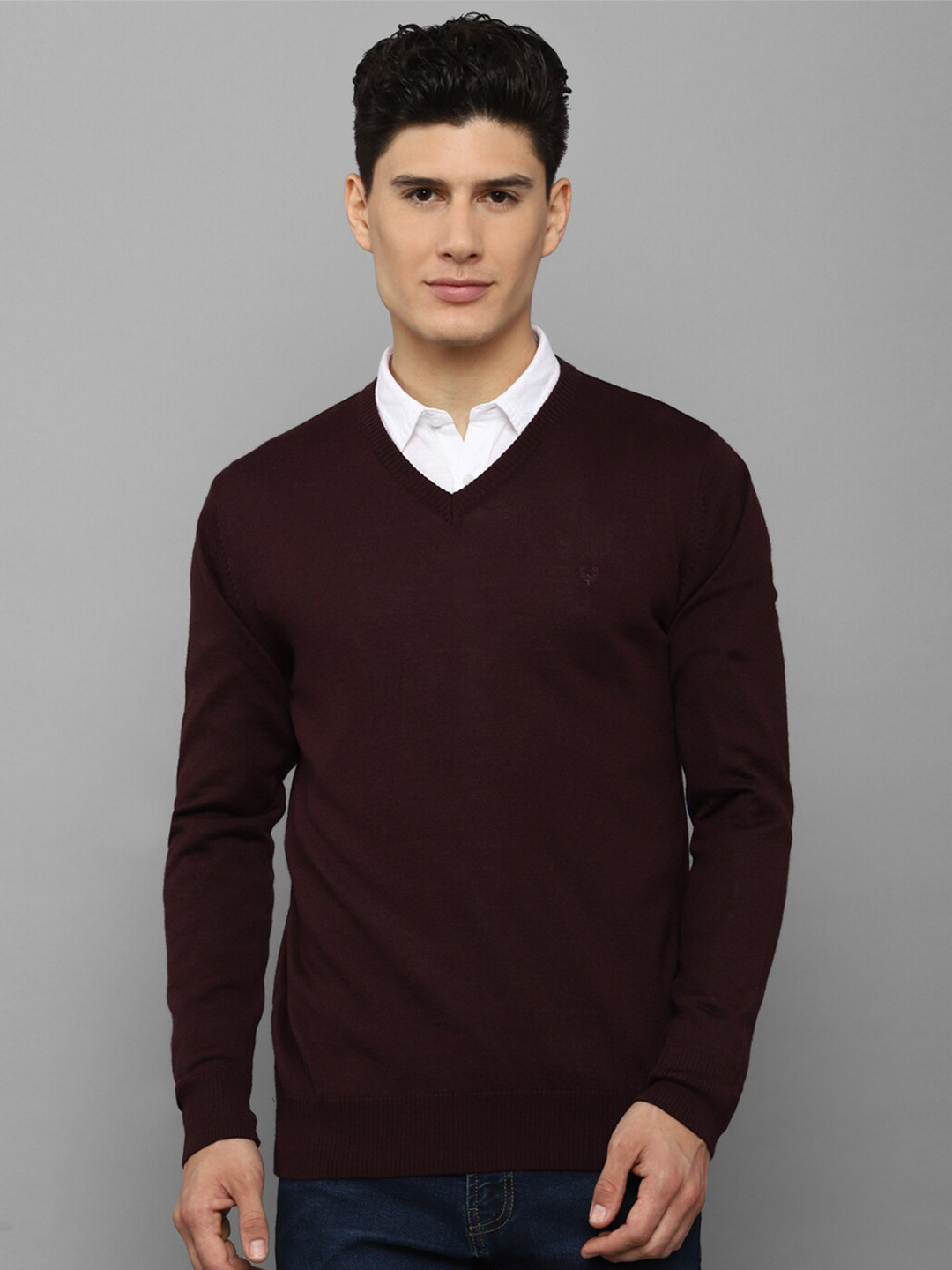 Buy Allen Solly Men Maroon Solid Pullover - Sweaters for Men 20297446 ...