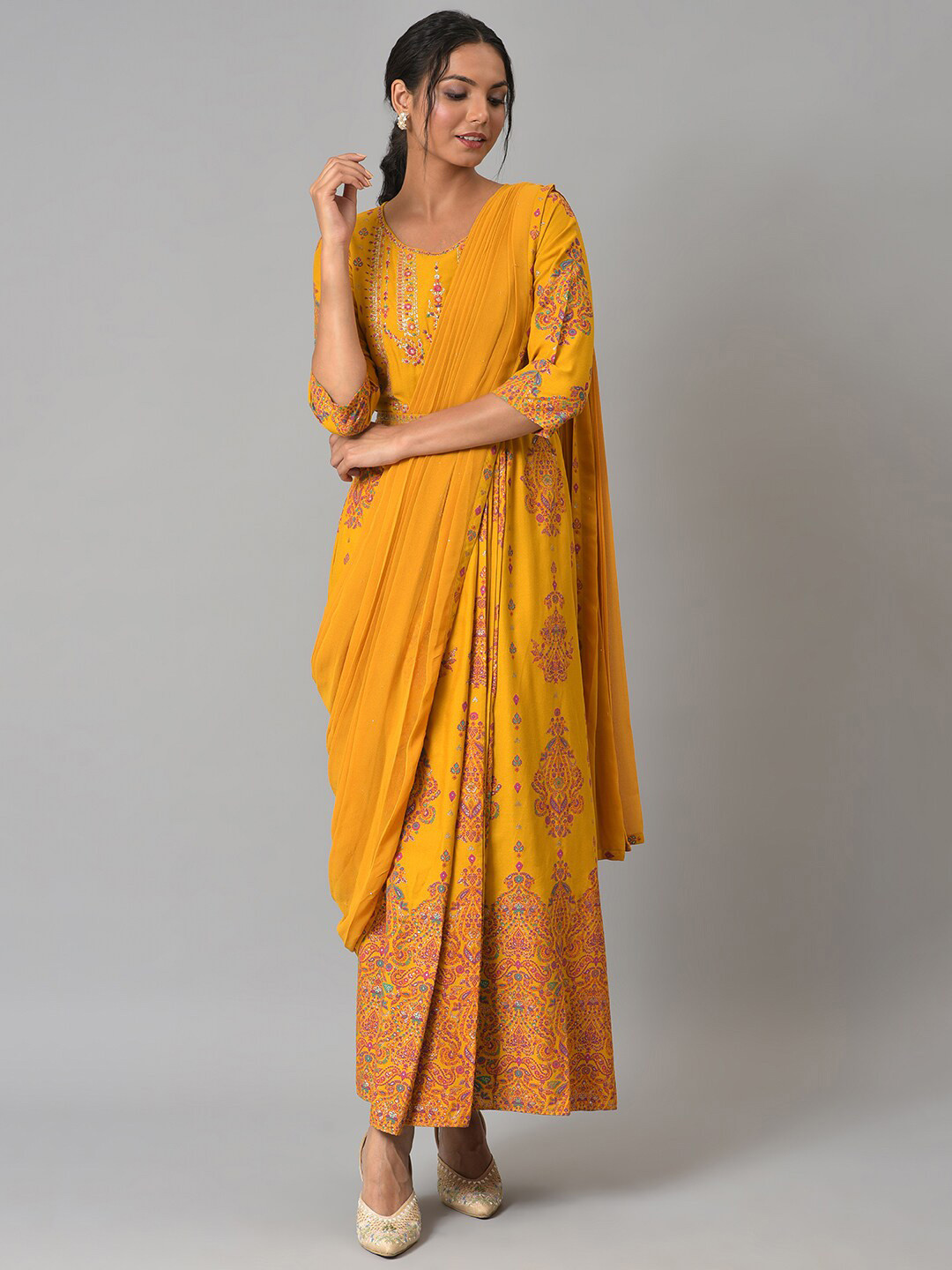Buy W Women Yellow Ethnic Motifs Printed Ethnic Maxi Dress - Ethnic ...