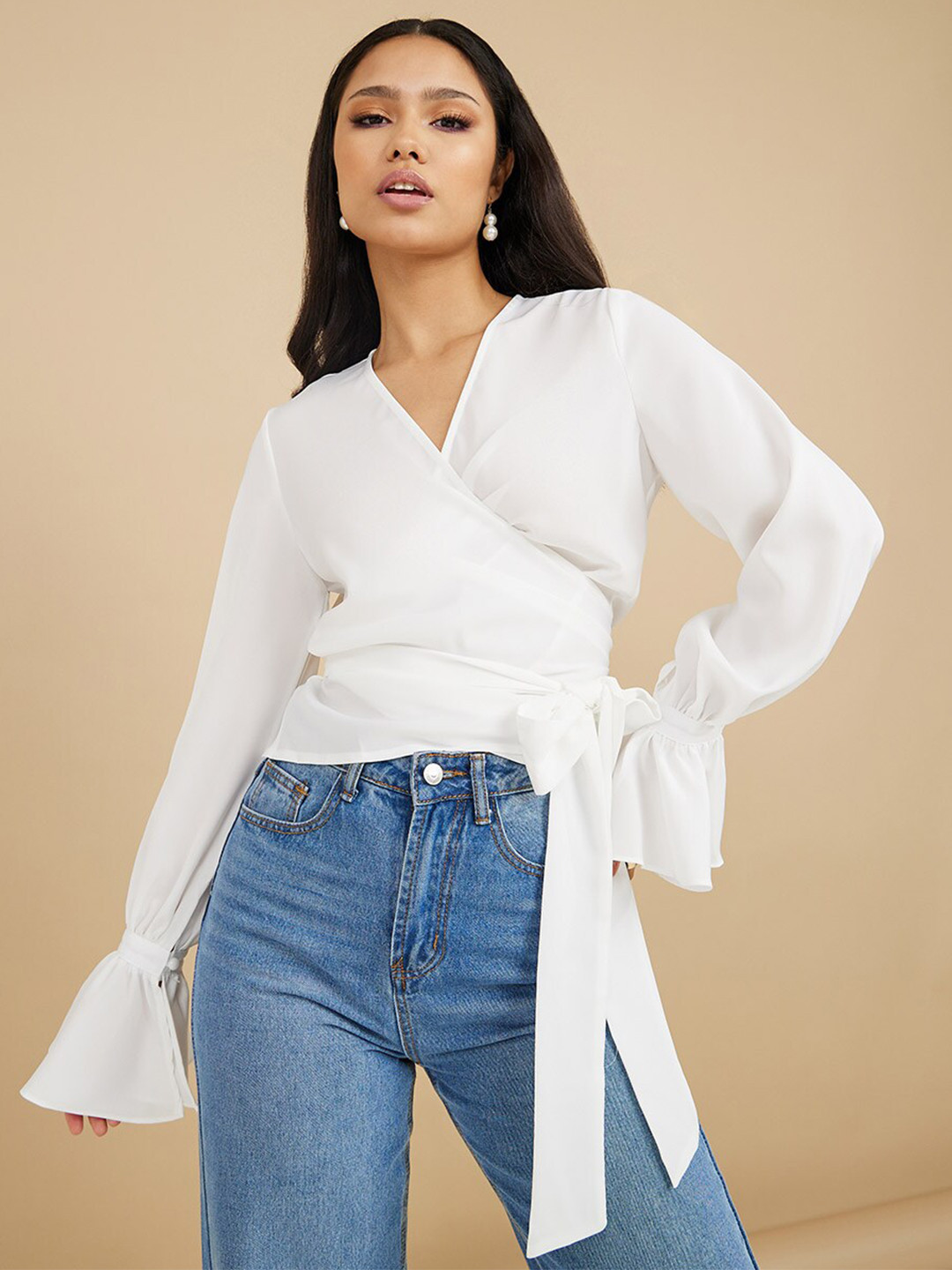 Buy Styli Woman Bell Sleeves Wrap Around Top - Tops for Women 20300076 ...