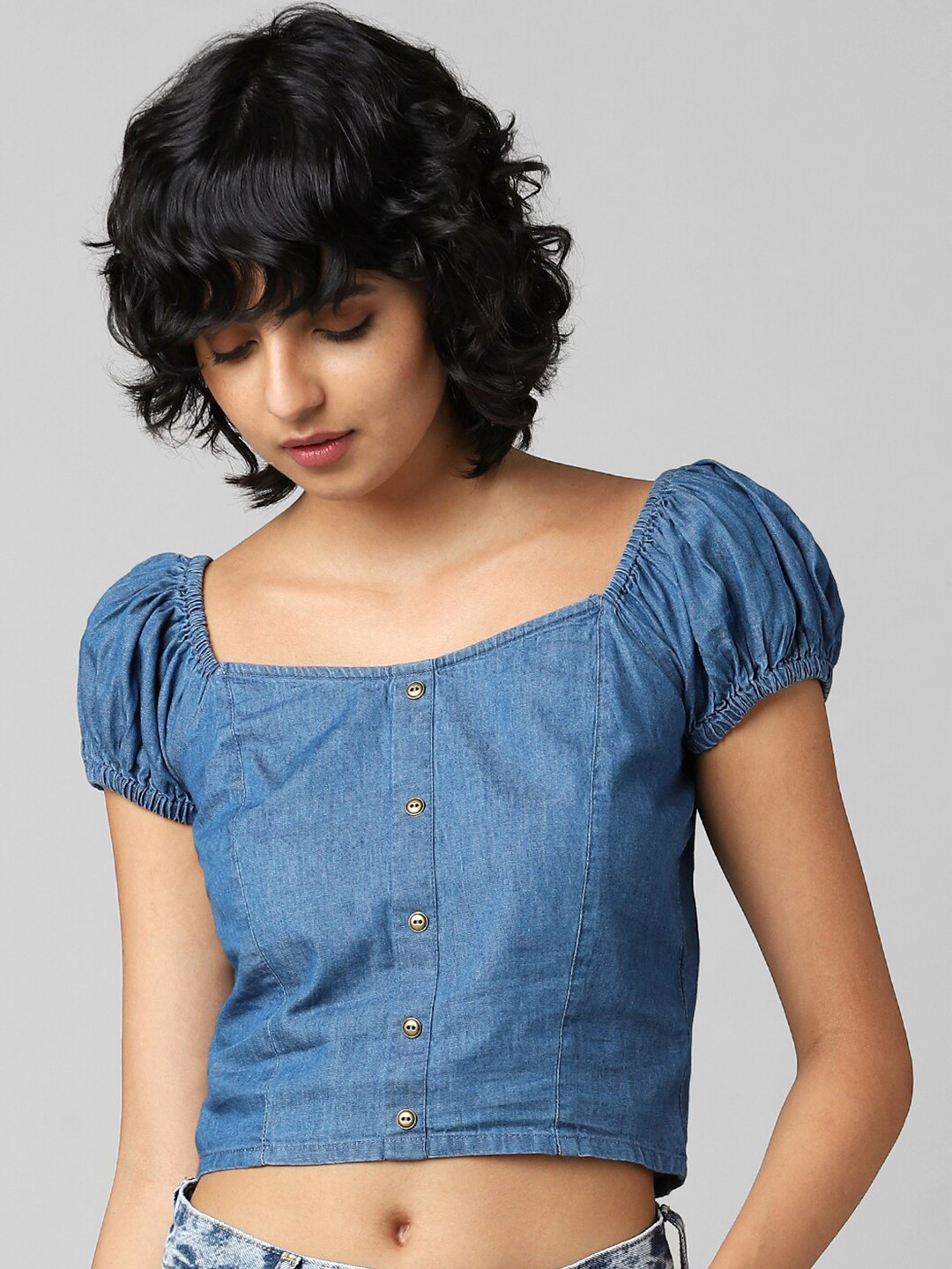 Buy ONLY Woman Denim Crop Top - Tops for Women 20300292 | Myntra