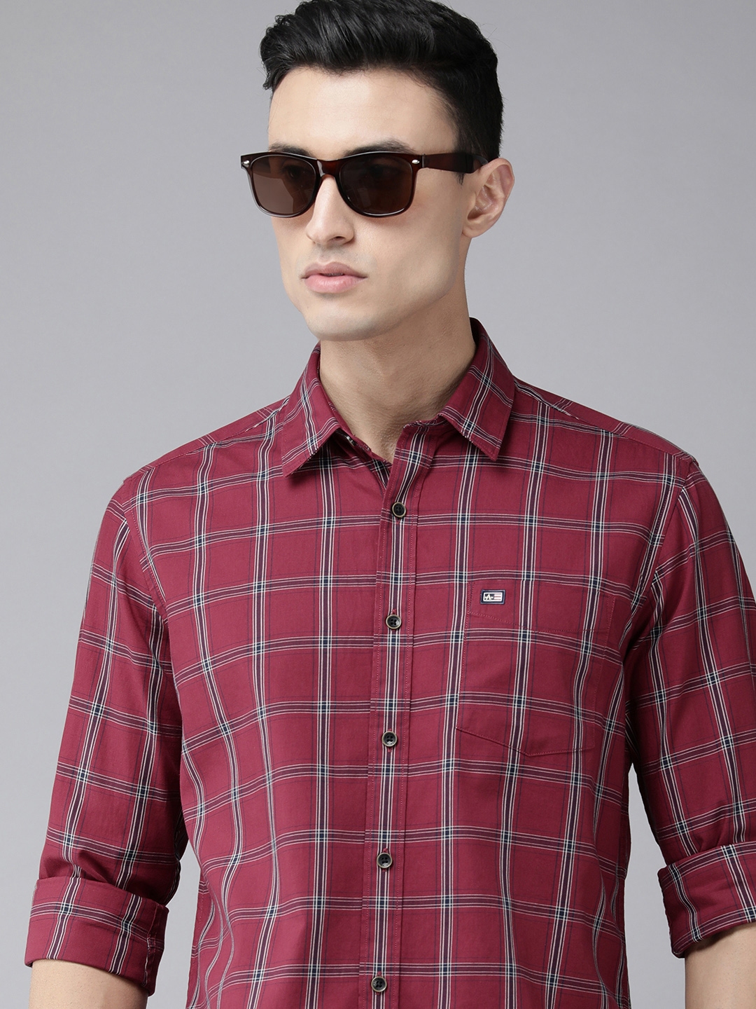 Buy Arrow Sport Men Red Original Slim Fit Tartan Checks Opaque Pure