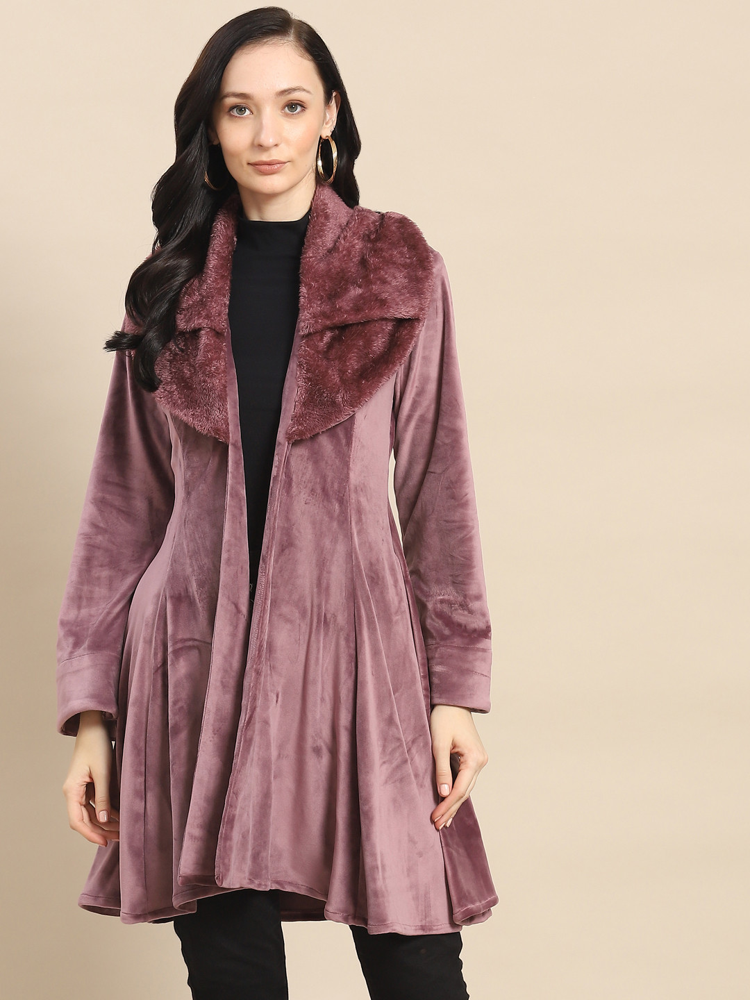 Buy WoowZerz Women Mauve Solid Longline Front Open Over Coat - Coats ...