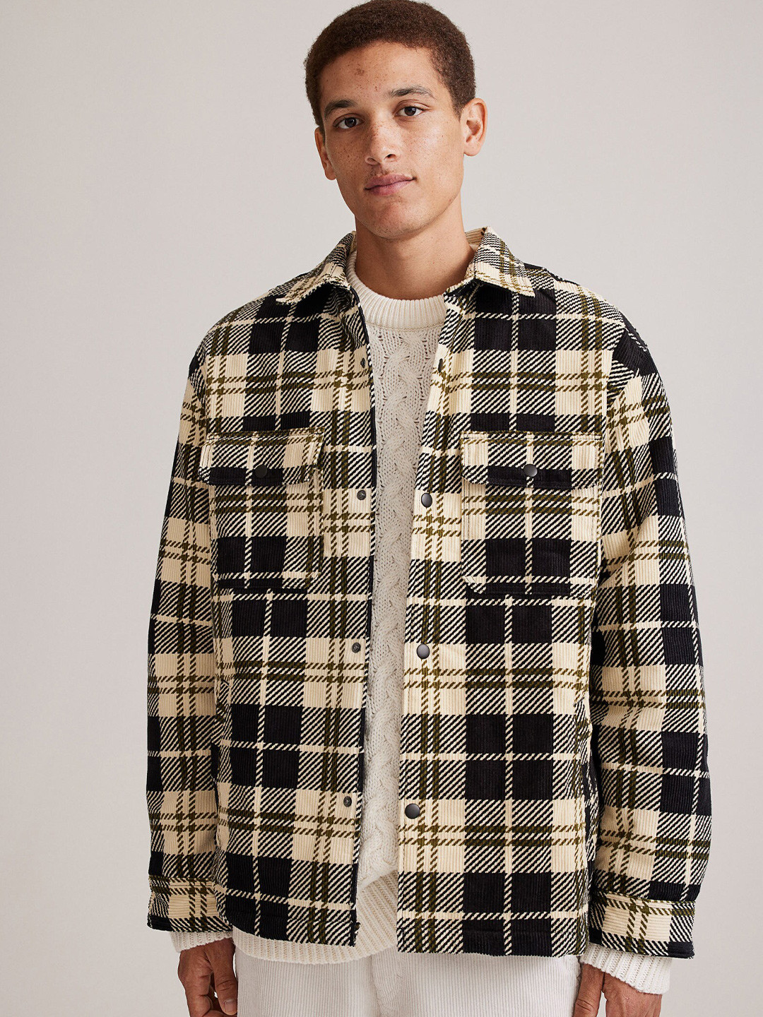 Buy H&M Men Checked Relaxed Fit Padded Shacket - Shackets for Men ...
