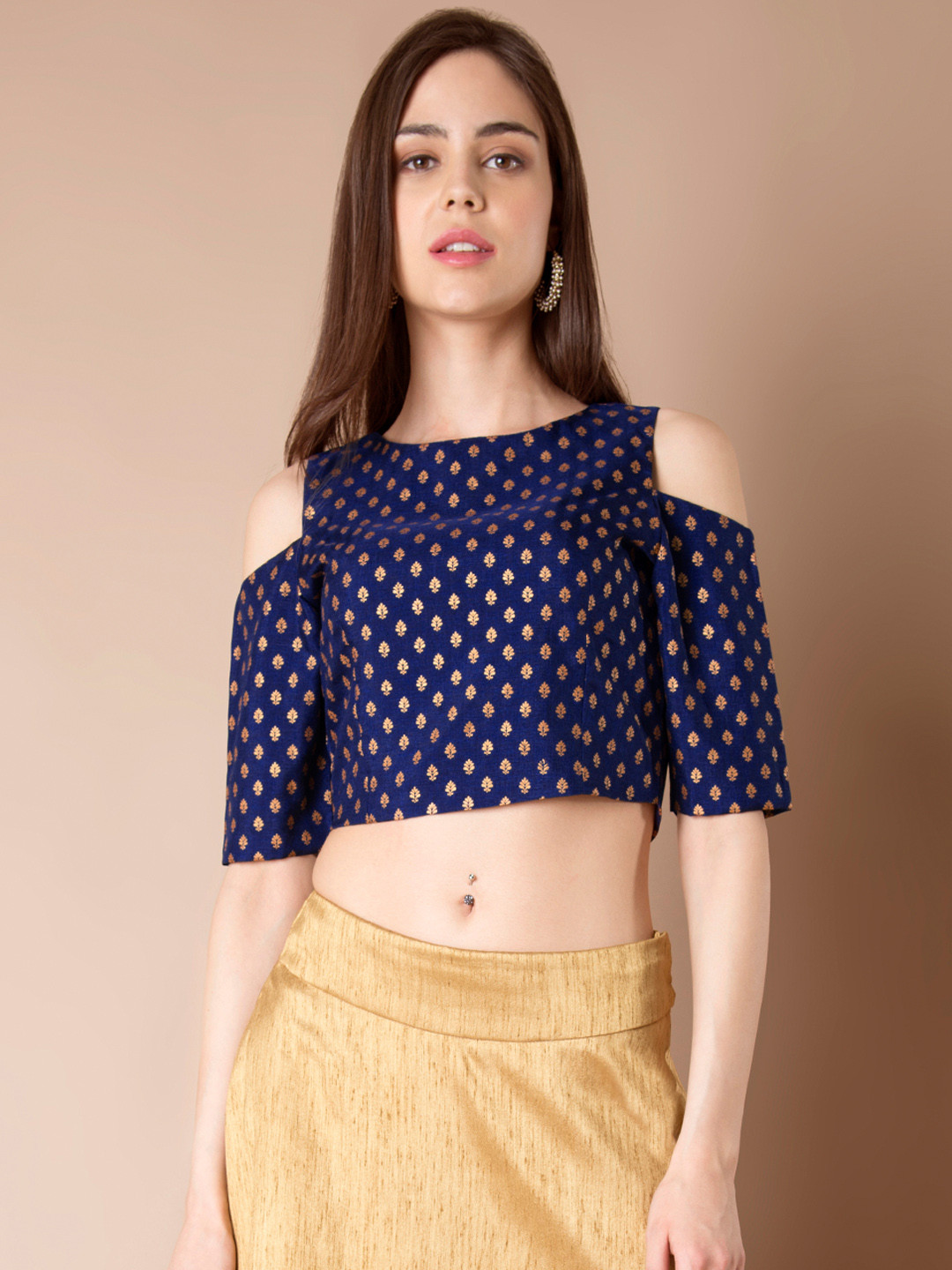 Buy INDYA Women Navy Blue Printed Crop Top - Tops for Women 2030658 ...