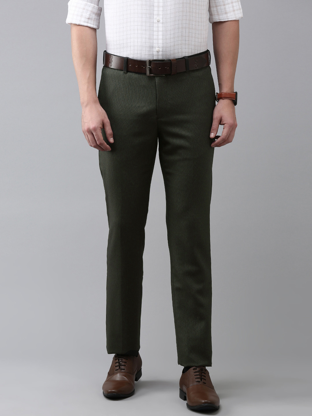 Buy Arrow Men Grey Solid Tailored Formal Trousers - Trousers for Men ...