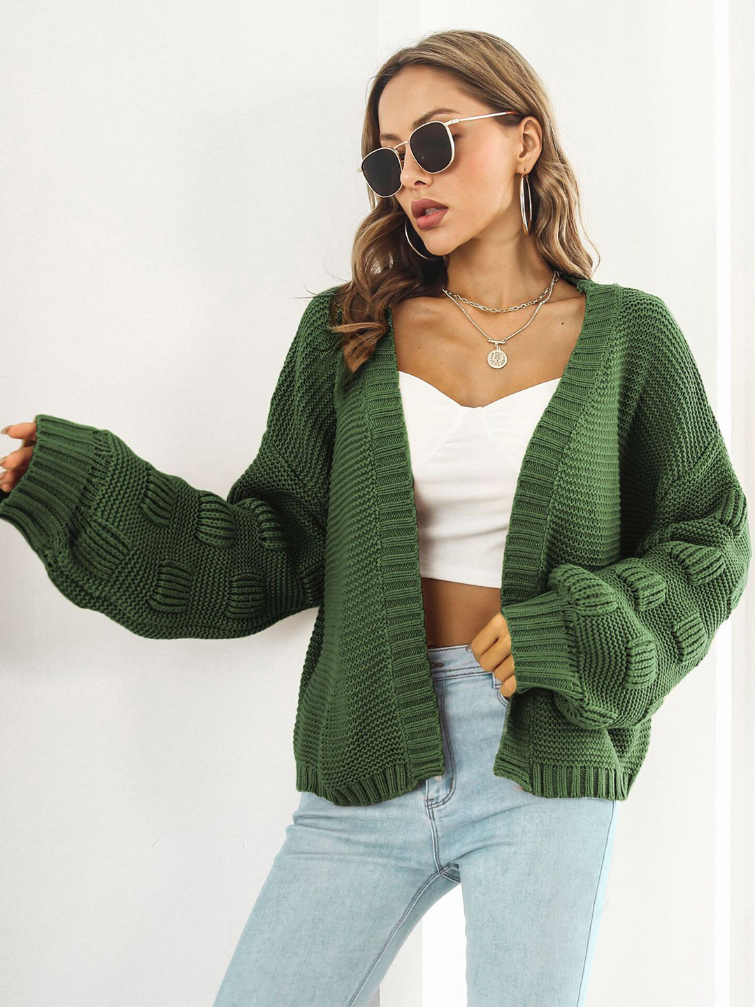 Buy StyleCast Women Green Cable Knit Cardigan - Sweaters for Women ...