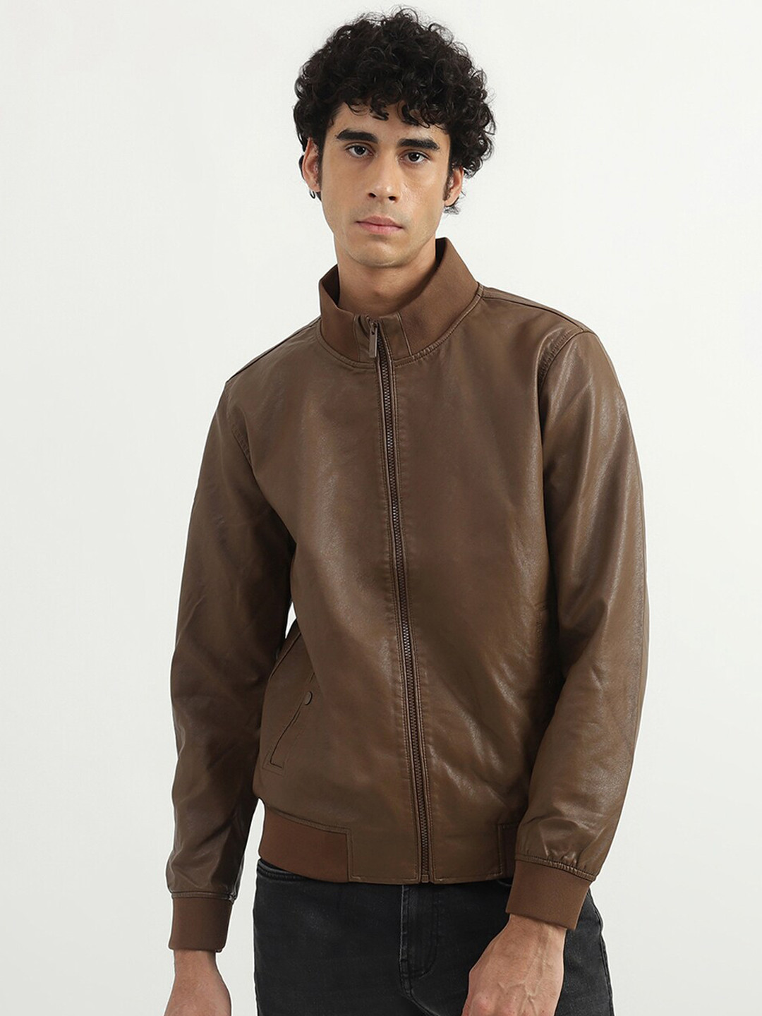 Buy United Colors Of Benetton Men Brown Biker Jacket - Jackets for Men ...