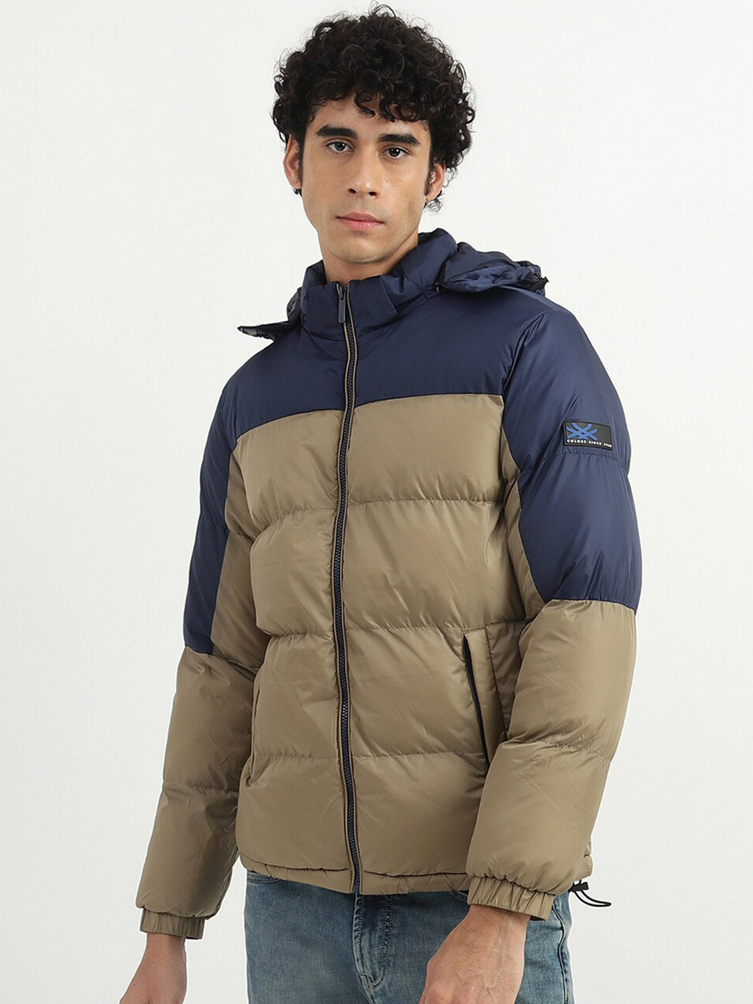 Buy United Colors Of Benetton Men Beige Blue Colourblocked Hooded ...