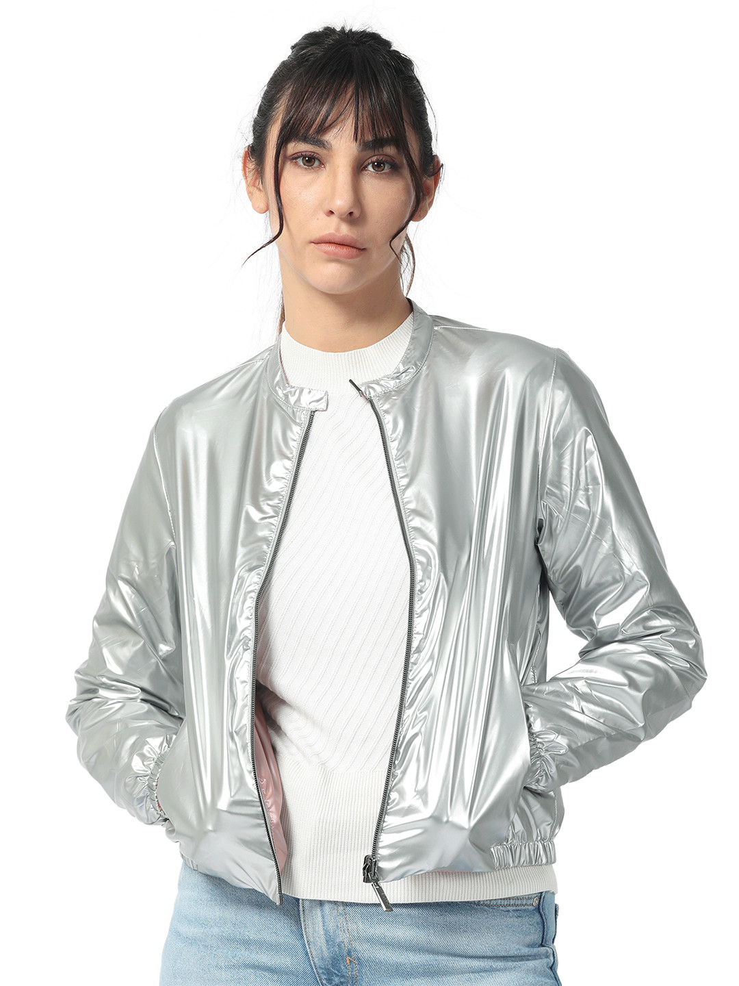 Buy RAREISM Women Silver Toned & Pink Reversible Tailored Jacket ...