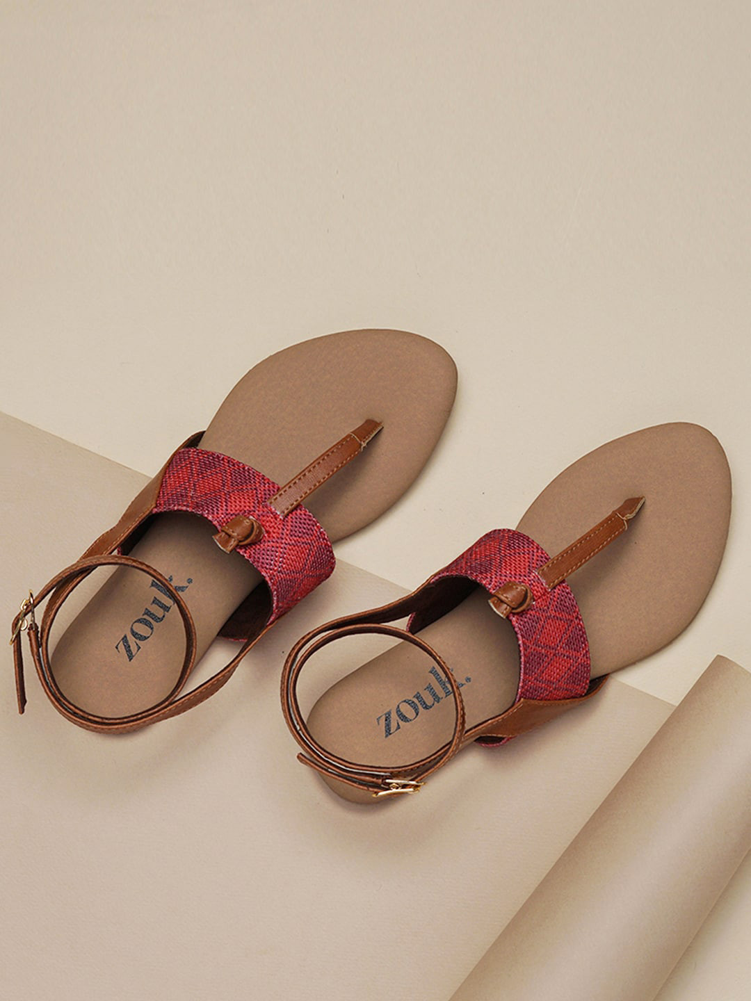 Buy ZOUK Women Red Open Toe Flats With Bows - Flats for Women 20321016 ...
