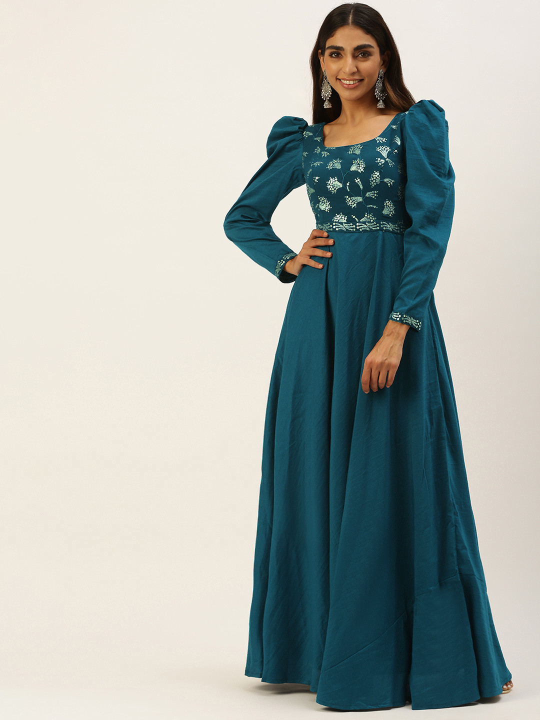 Buy Ethnovog Woman Floral Embroidered Ethnic Maxi Dress - Ethnic ...