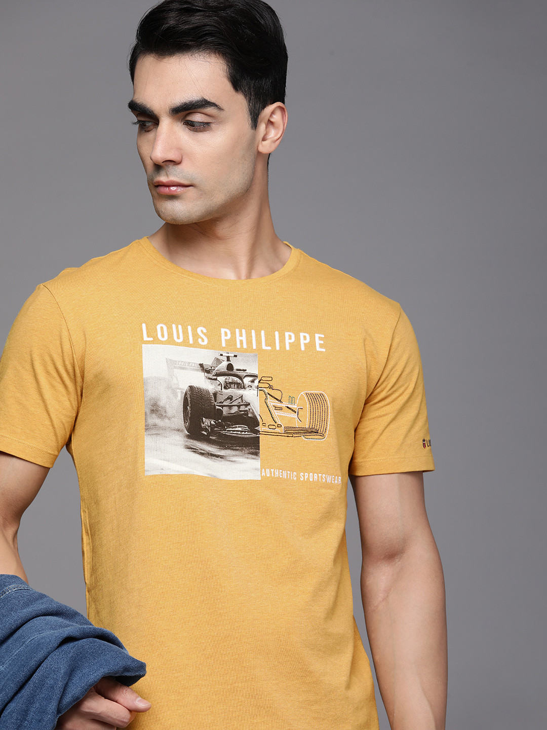 Buy Louis Philippe Sport Men Yellow Brand Logo Graphic Printed Slim Fit ...