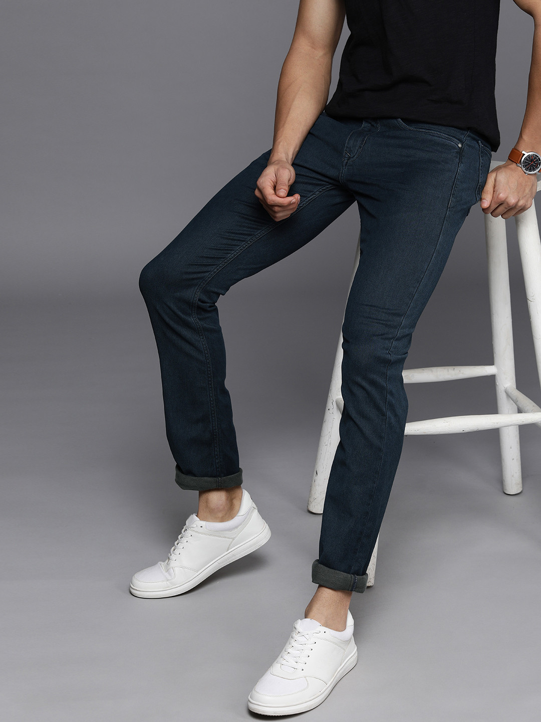 Buy Louis Philippe Jeans Men Navy Blue Slim Fit Low Rise Stretchable ...