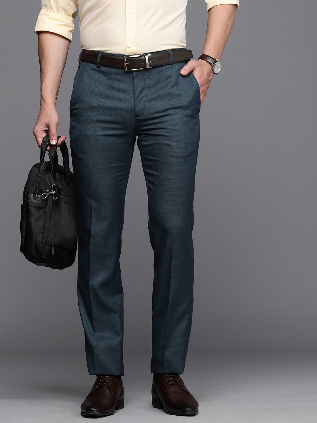 Buy Raymond Men Slim Fit Mid Rise Formal Trousers - Trousers for Men ...