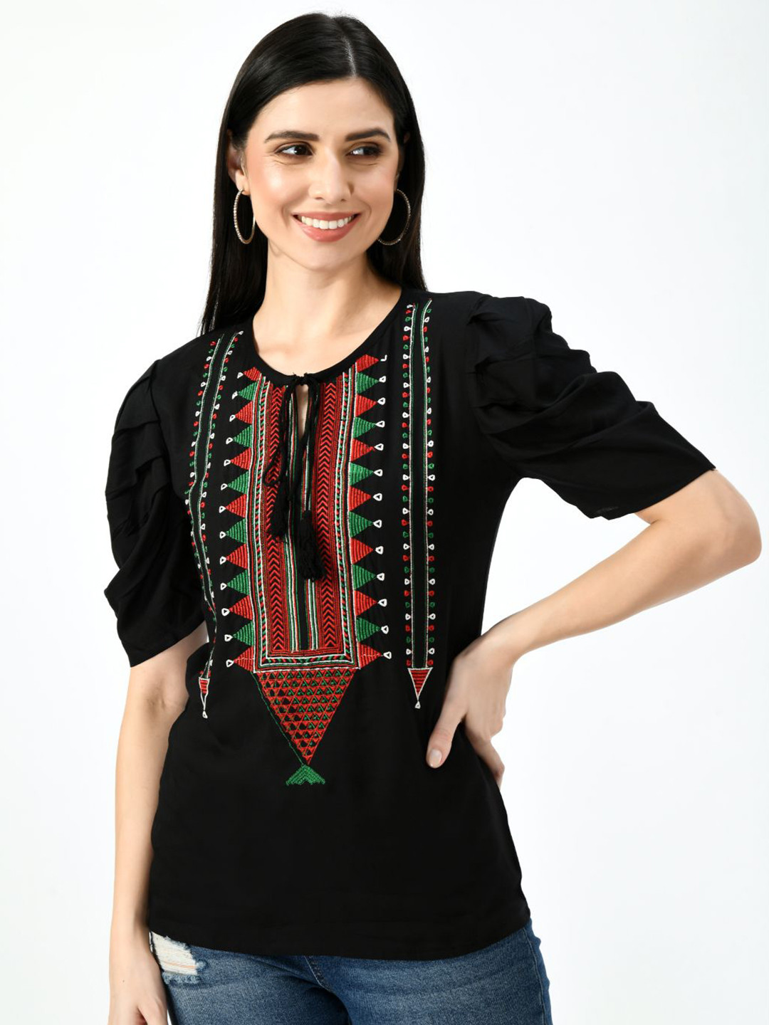 Buy TAARAA Black Geometric Embroidered Top - Tops for Women 20326162 ...
