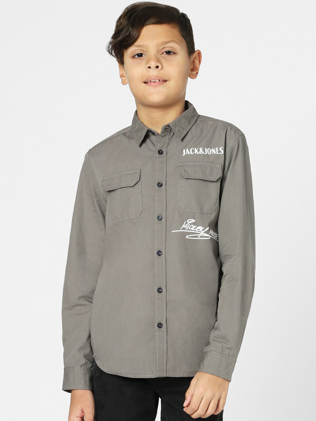 Buy Jack & Jones Junior Boys Jj Jr Mickey M14 Grey Printed Casual Shirt ...