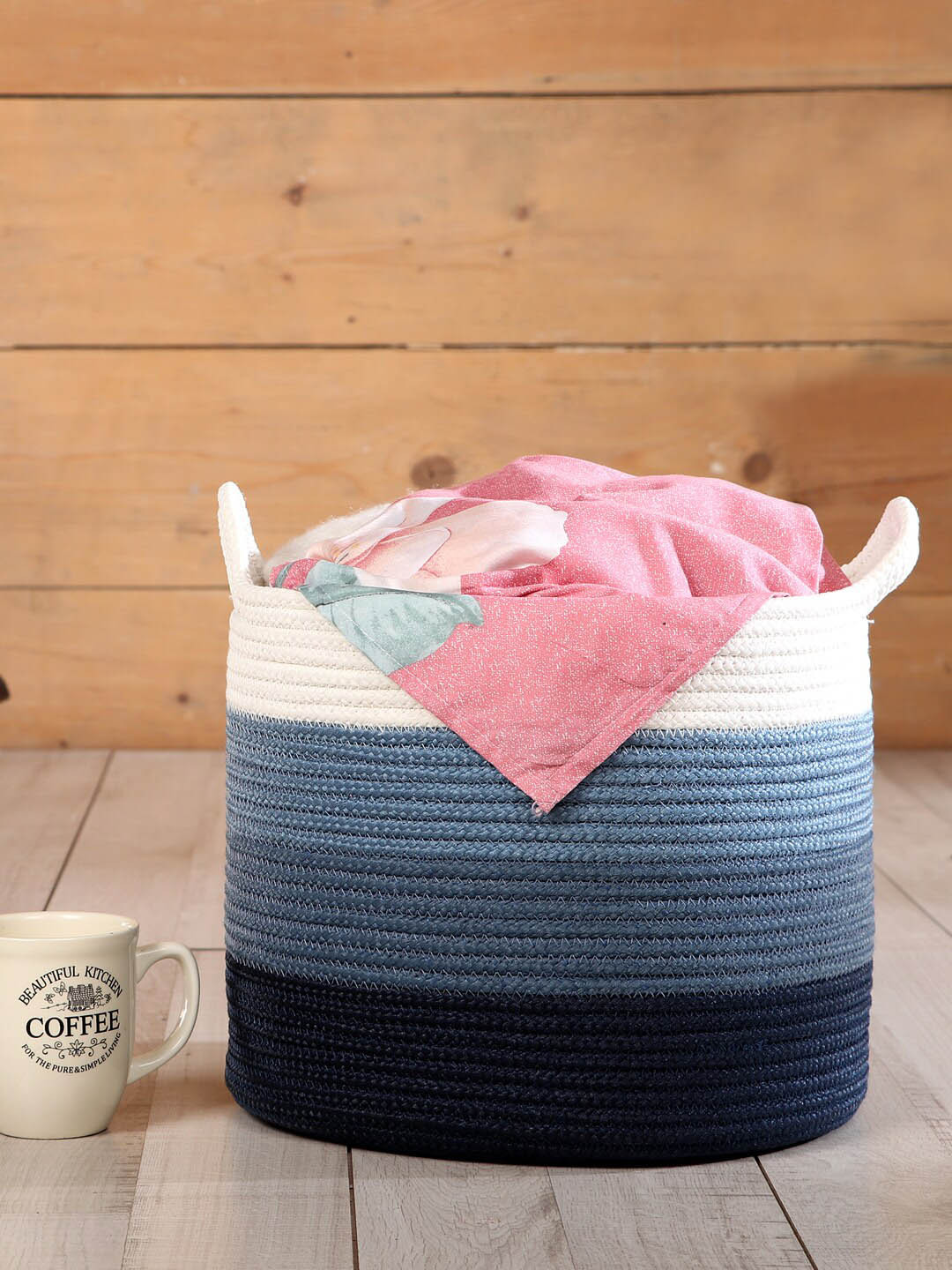 Buy Pano Blue Striped Round Storage Basket Organisers - Organisers for ...