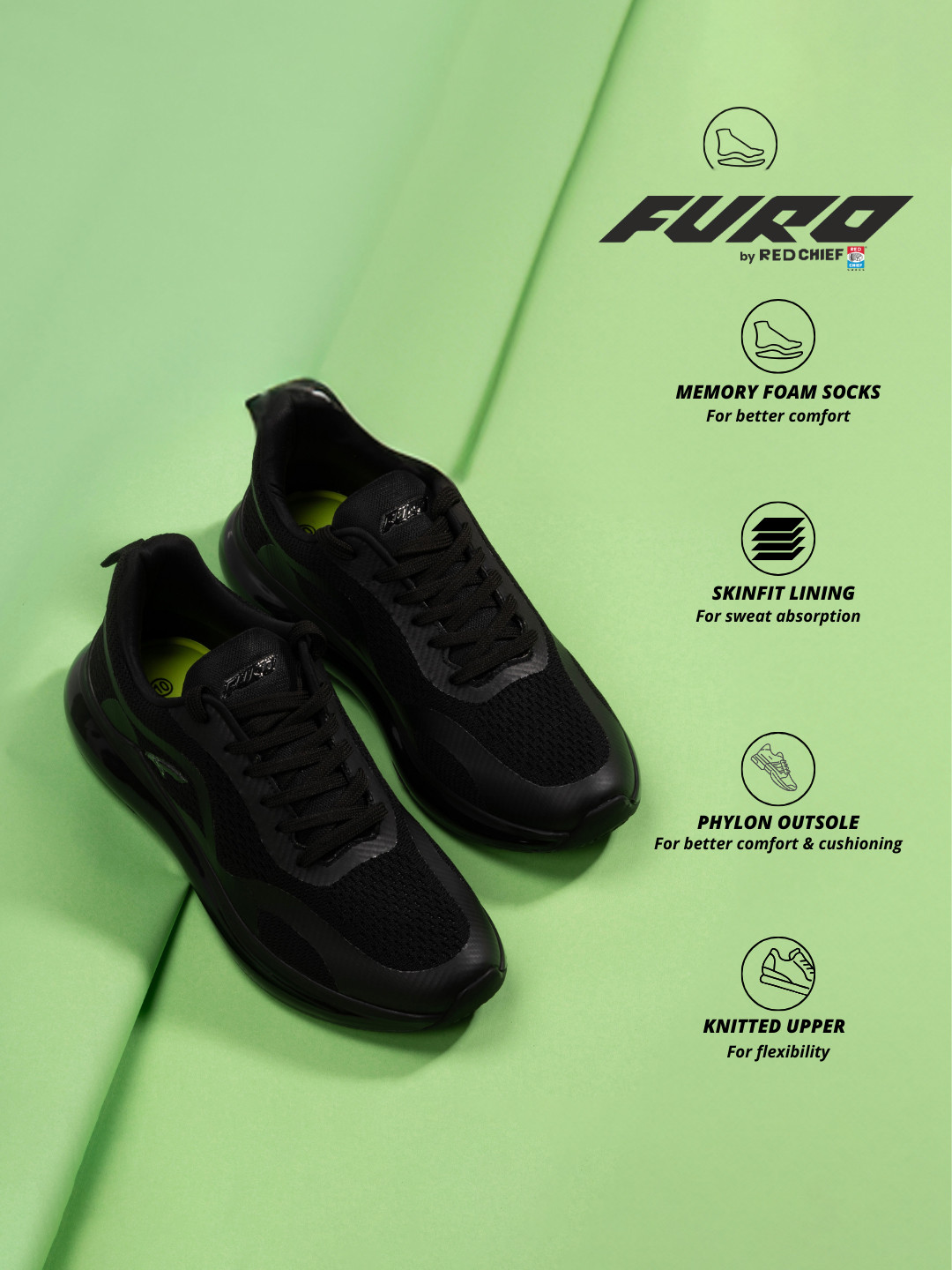 Buy FURO By Red Chief Men Black Mesh Running Shoes FNF8 001 - Sports ...