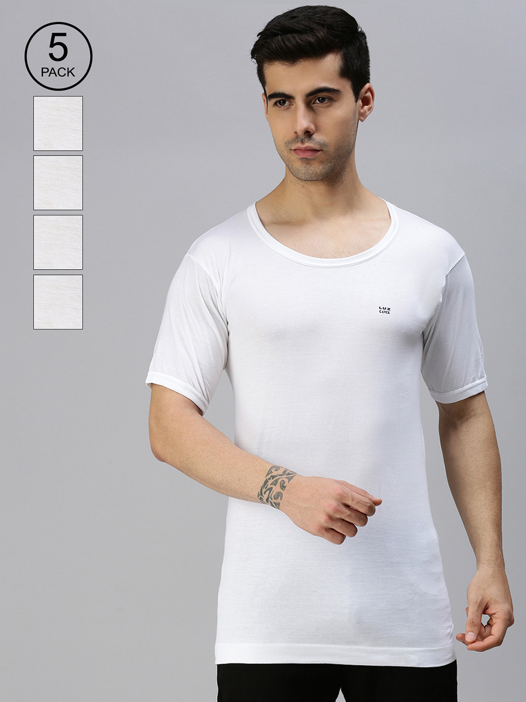 Buy Lux Cozi Men Pack Of 5 Solid White Organic Cotton Innerwear Vests ...