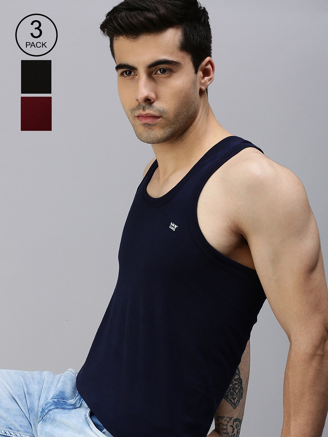 Buy Lux Cozi Men Pack Of 3 Solid Organic Cotton Basic Innerwear Vests