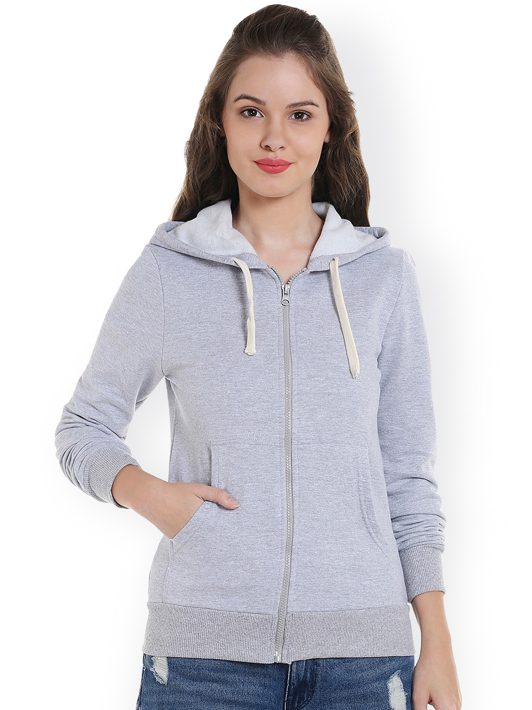 Buy Campus Sutra Women Grey Solid Hooded Sweatshirt - Sweatshirts for ...