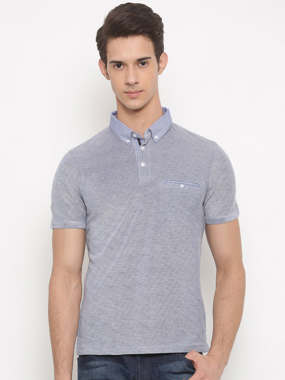Buy Peter England Men Blue Solid Polo Collar T Shirt - Tshirts for Men ...