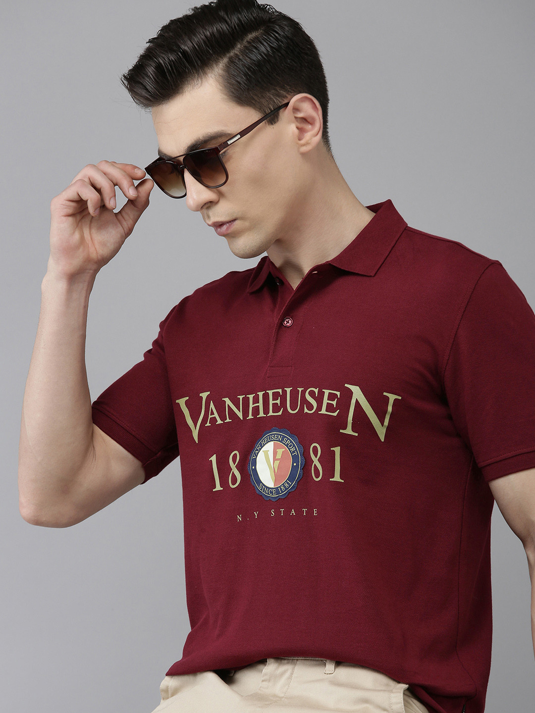 Buy Van Heusen Sport Men Brand Logo Printed Polo Collar Pure Cotton T ...