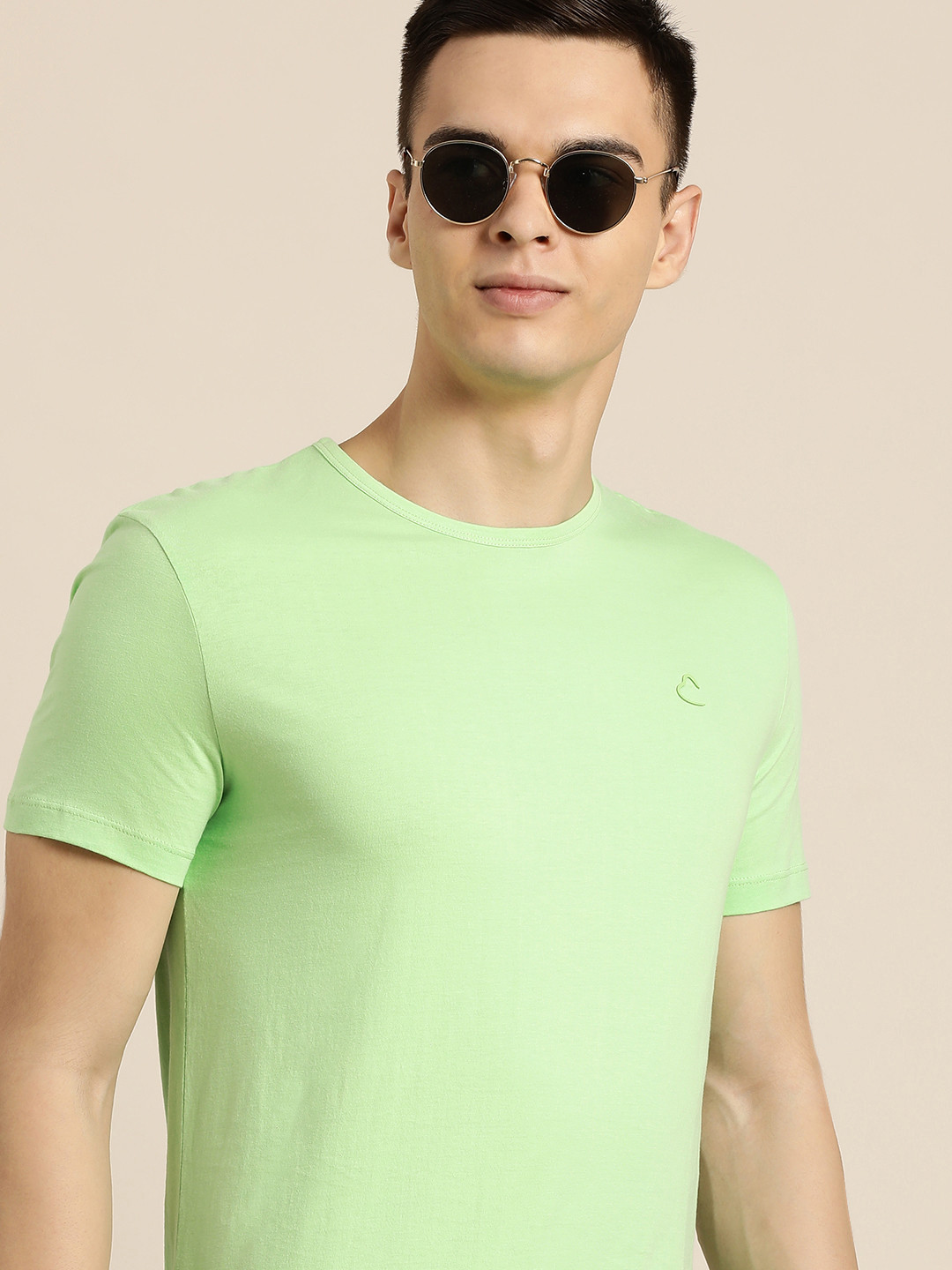Buy Being Human Men Mint Green Solid Round Neck Pure Cotton Slim Fit T ...