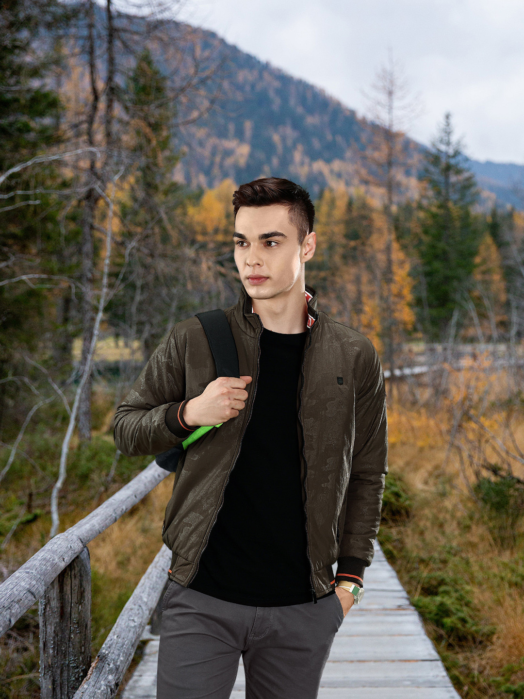 Buy Being Human Clothing Men Mock Neck Bomber Jacket - Jackets for Men ...