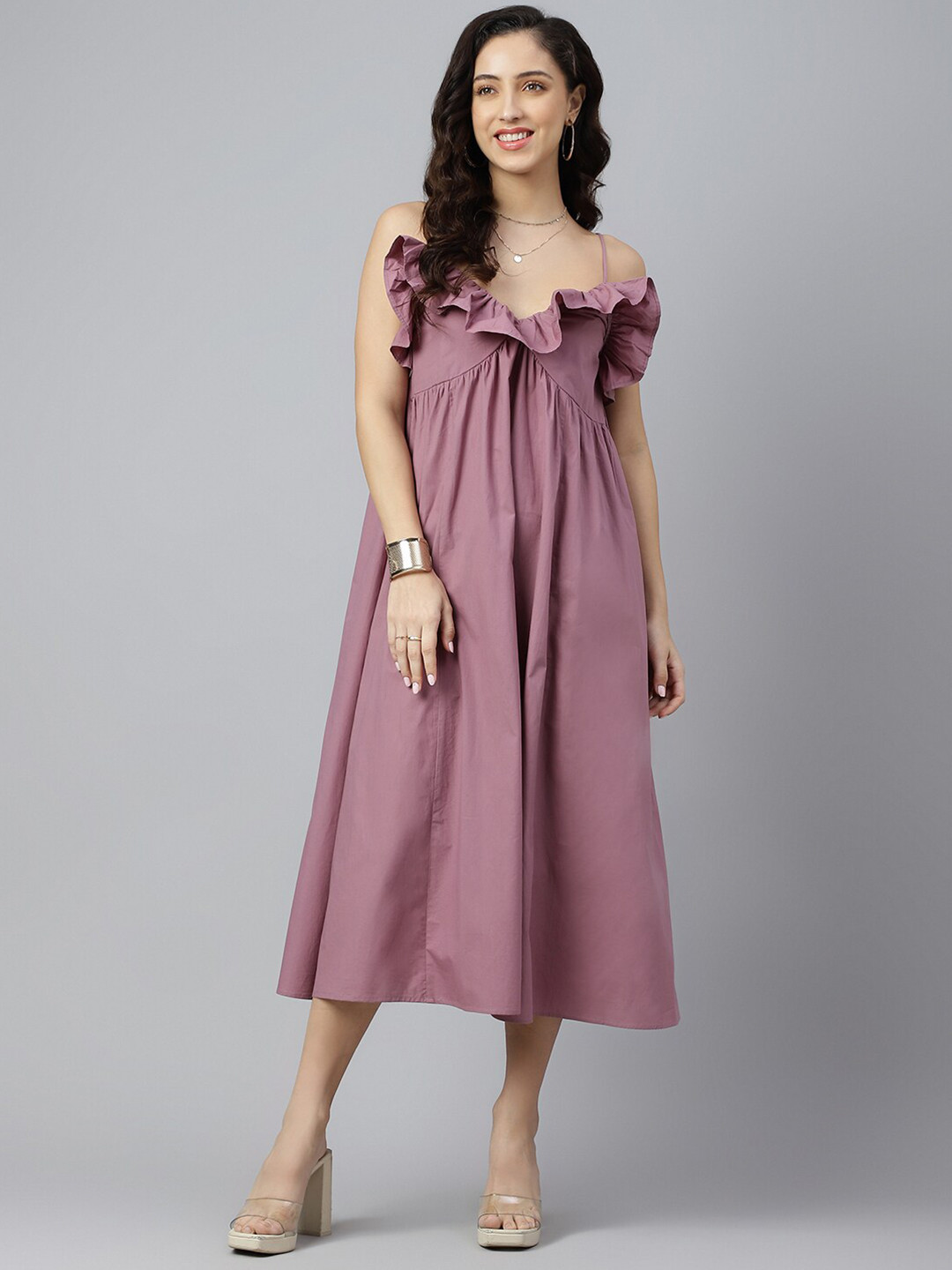 Buy Pinwheel Purple Solid Pleated A Line Dress - Dresses for Women ...