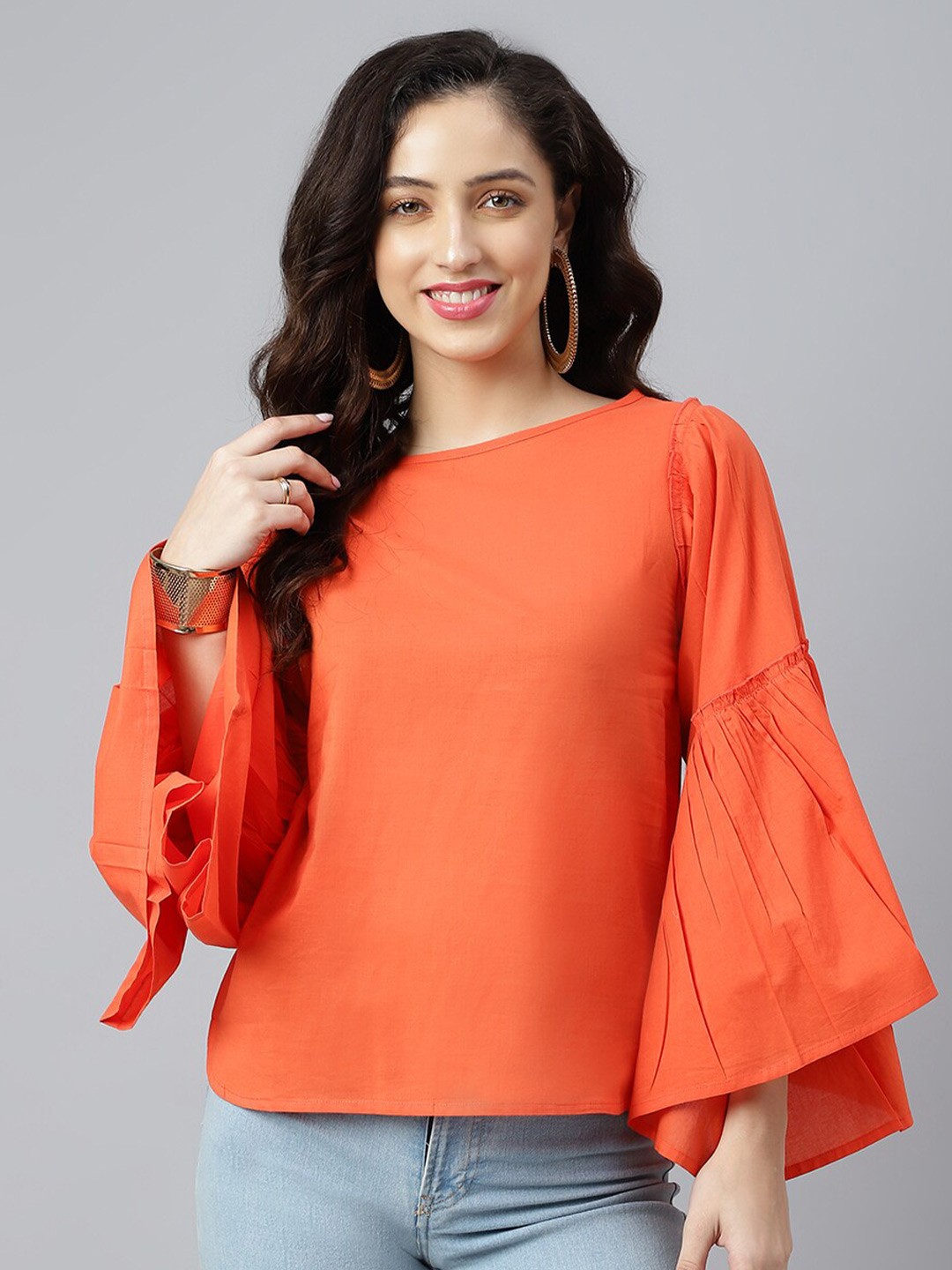 Buy Pinwheel Solid Flared Sleeves Regular Top Tops For Women 20347796