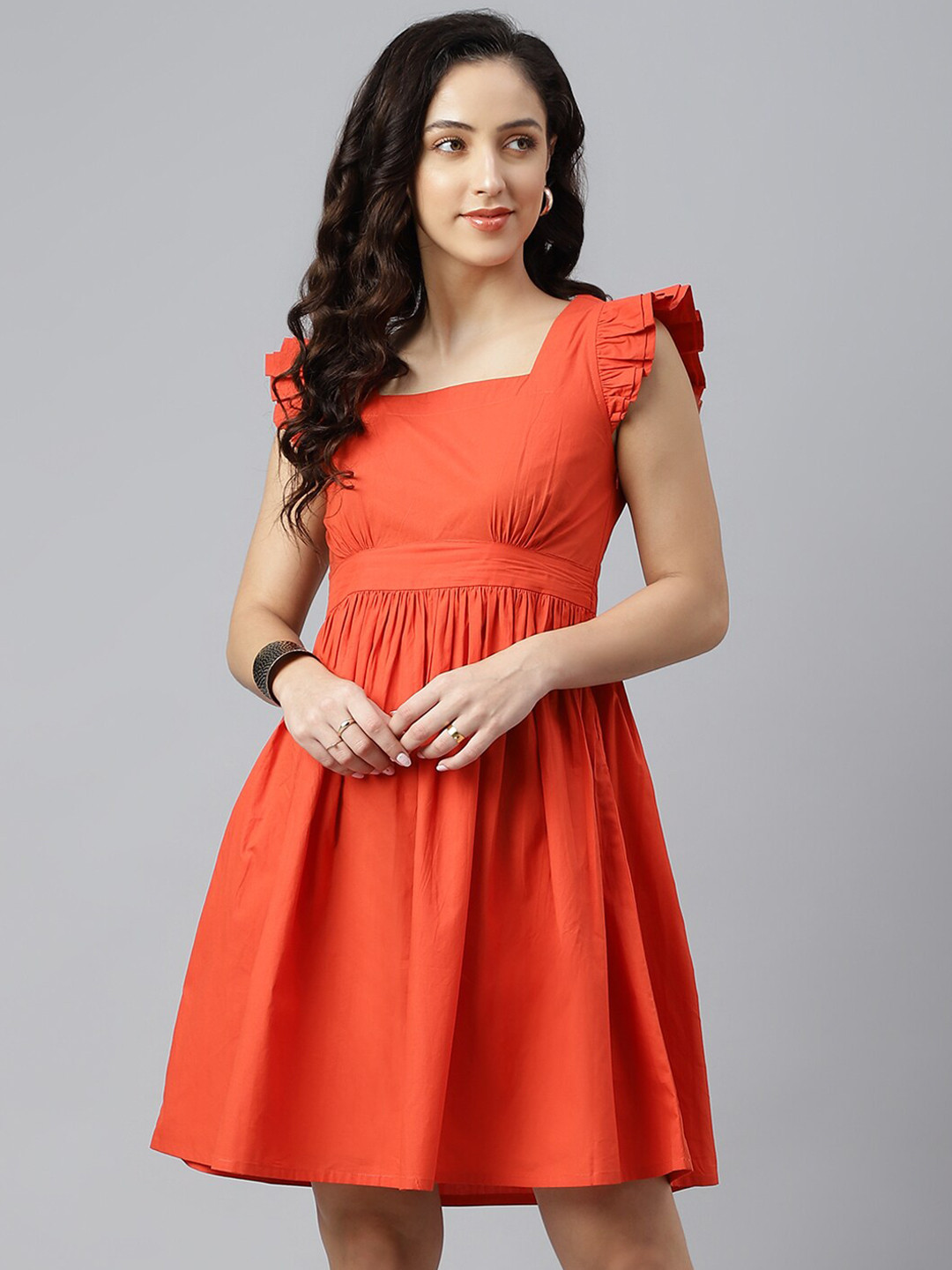 Buy Pinwheel Women Orange Flutter Sleeves A Line Dress - Dresses for ...