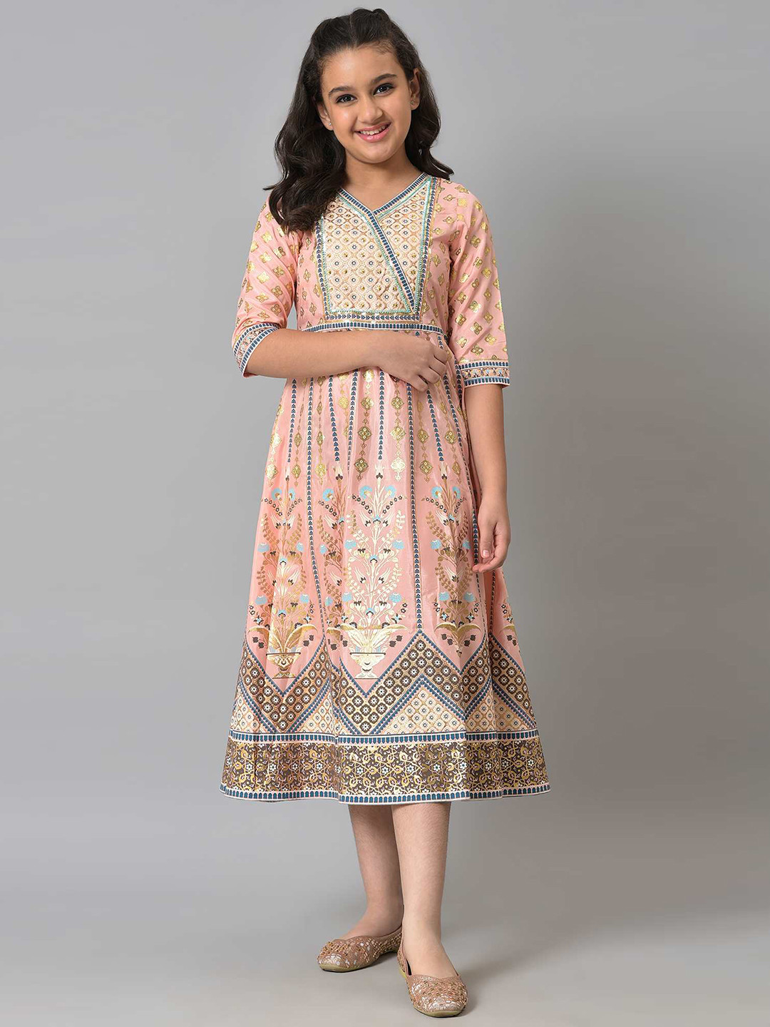 Buy AURELIA Girls Pink Ethnic Motifs Embroidered Ethnic Dress - Ethnic ...
