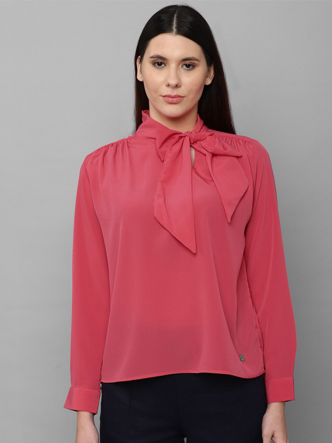 Buy Allen Solly Woman Pink Tie Up Neck Top - Tops for Women 20347952 ...