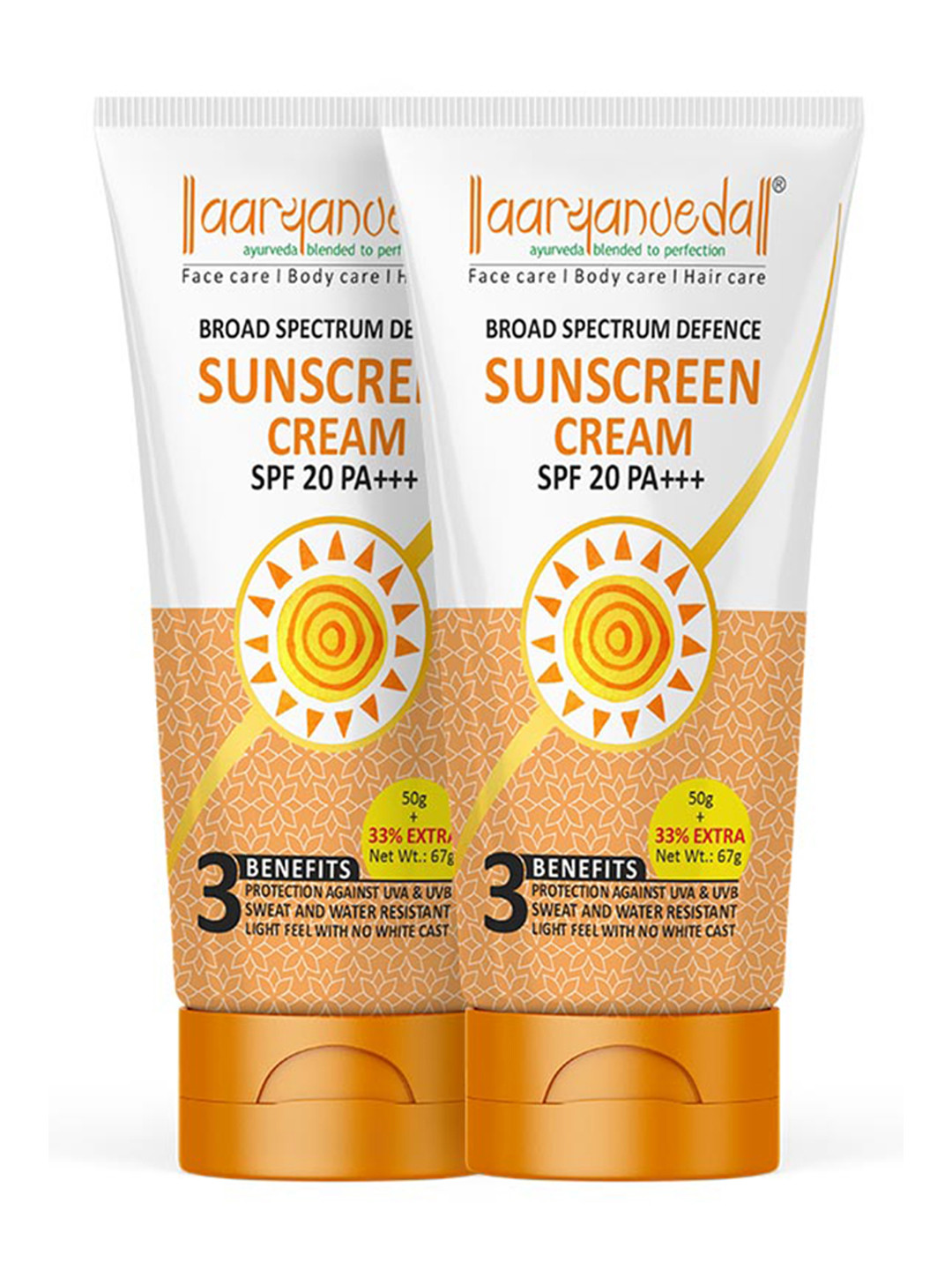 Buy Aryanveda Set Of 2 SPF 20 PA+ UV Protection Sunscreens With All Day ...