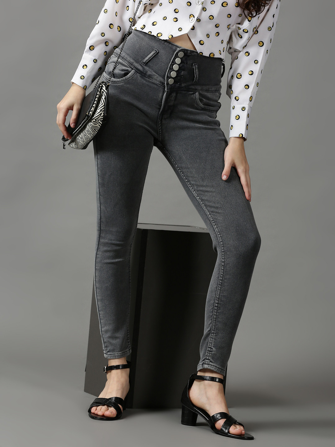 Buy SHOWOFF Women Grey Skinny Fit High Rise Stretchable Jeans - Jeans ...