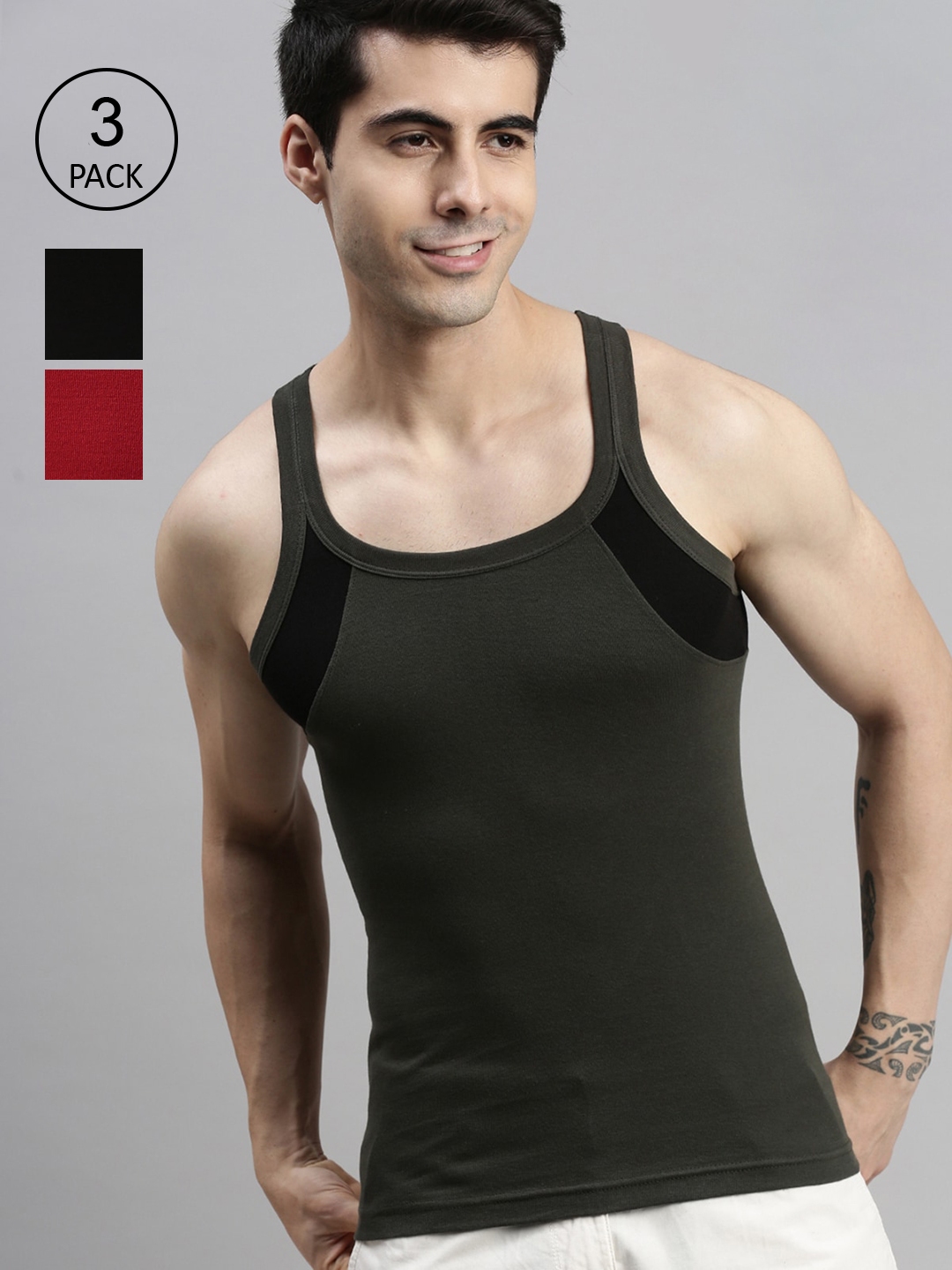 Buy Lux Cozi Men Pack Of 3 Solid Cotton Innerwear Vests Innerwear Vests For Men 20349222 Myntra