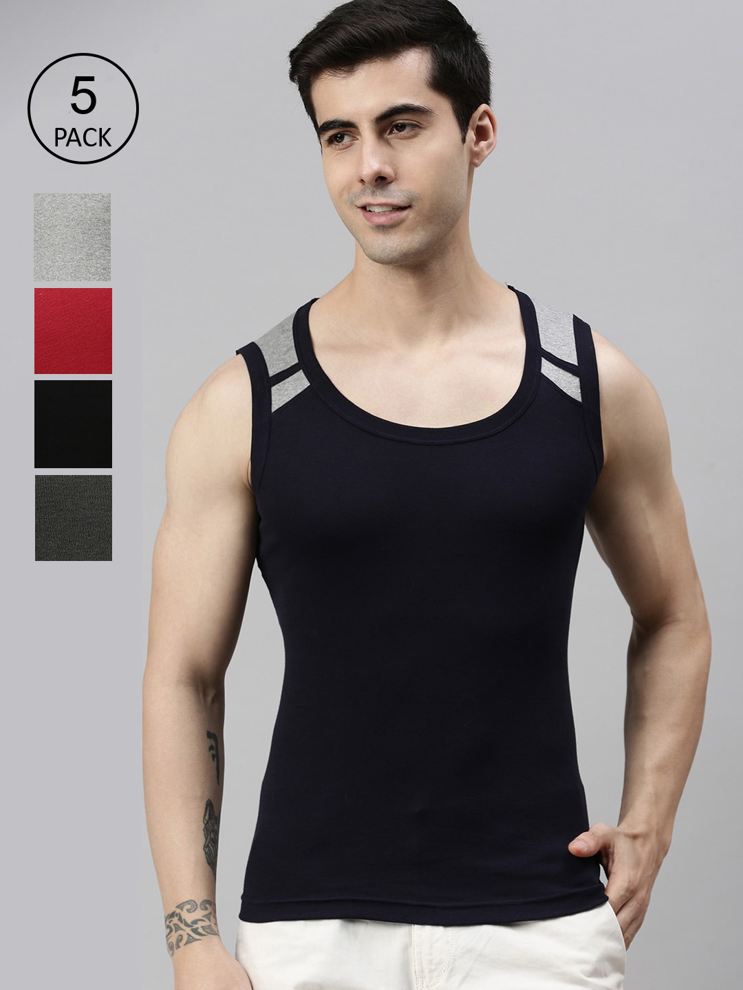 Buy Lux Cozi Men Pack Of 5 Solid Innerwear Vests - Innerwear Vests for ...