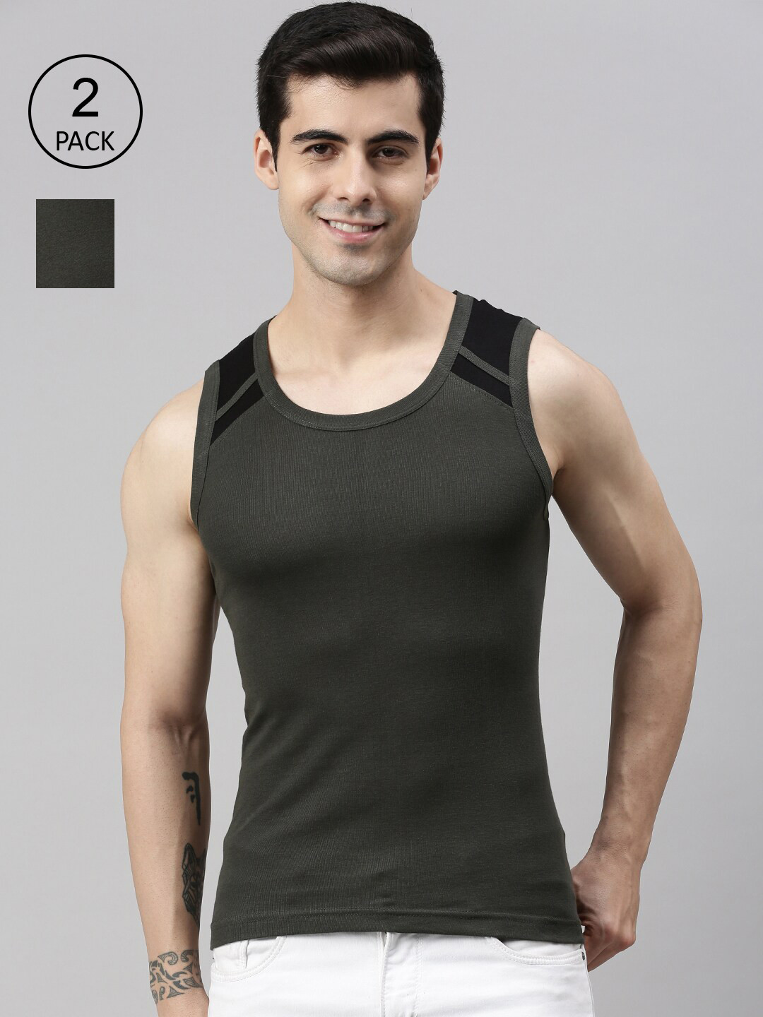 Buy Lux Cozi Men Pack Of 2 Solid Pure Cotton Innerwear Vests ...