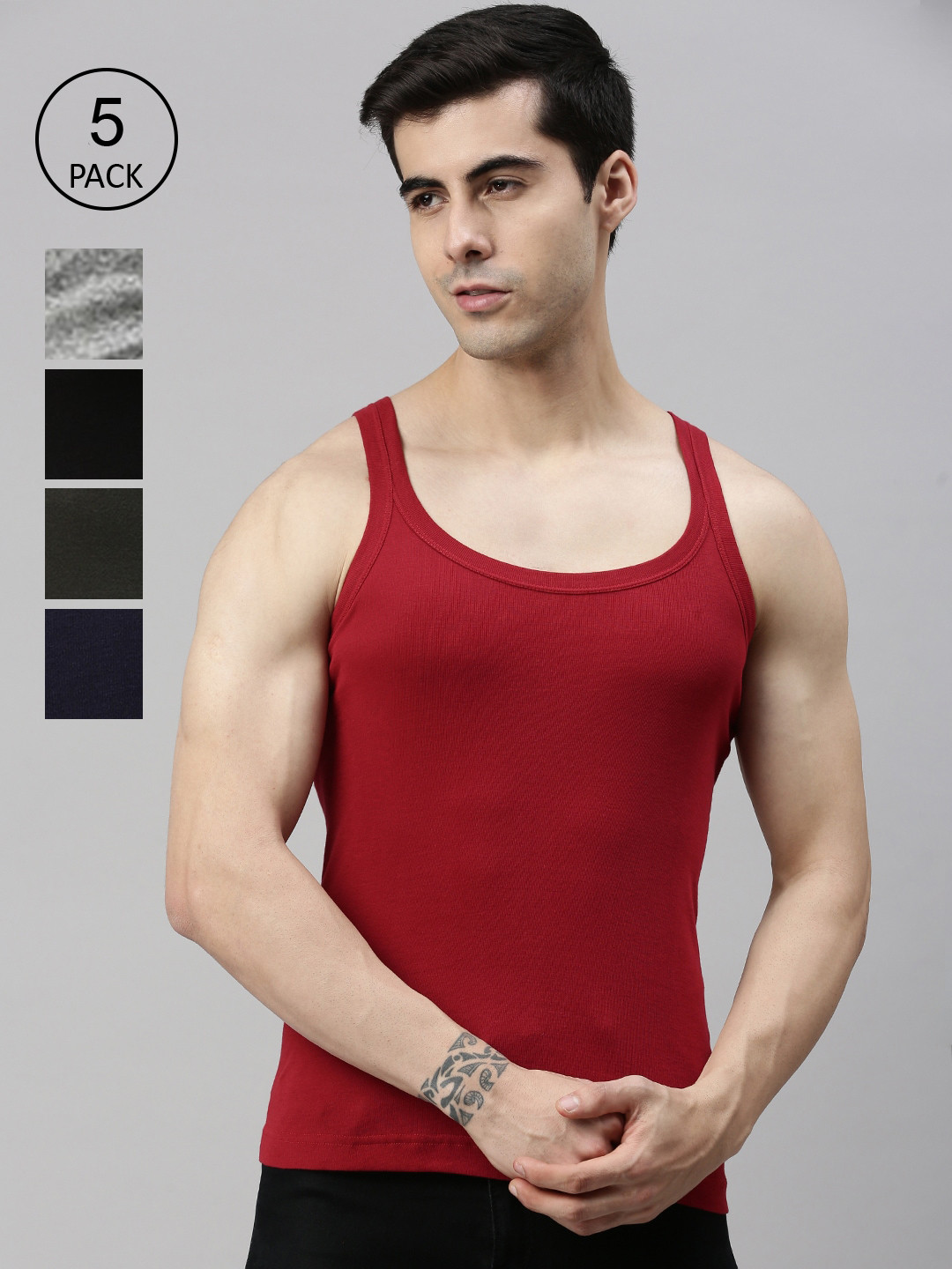 Buy Lux Cozi Men Pack Of 5 Solid Organic Cotton Gym Innerwear Vests ...