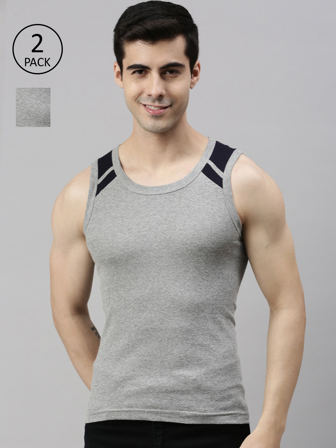 Buy Lux Cozi Men Pack Of 2 Grey Solid Organic Cotton Innerwear Vests ...